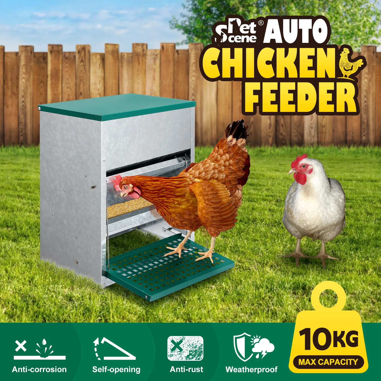 Auto Chicken Feeder 10kg Automatic Treadle Poultry Chook Rat Proof Food ...