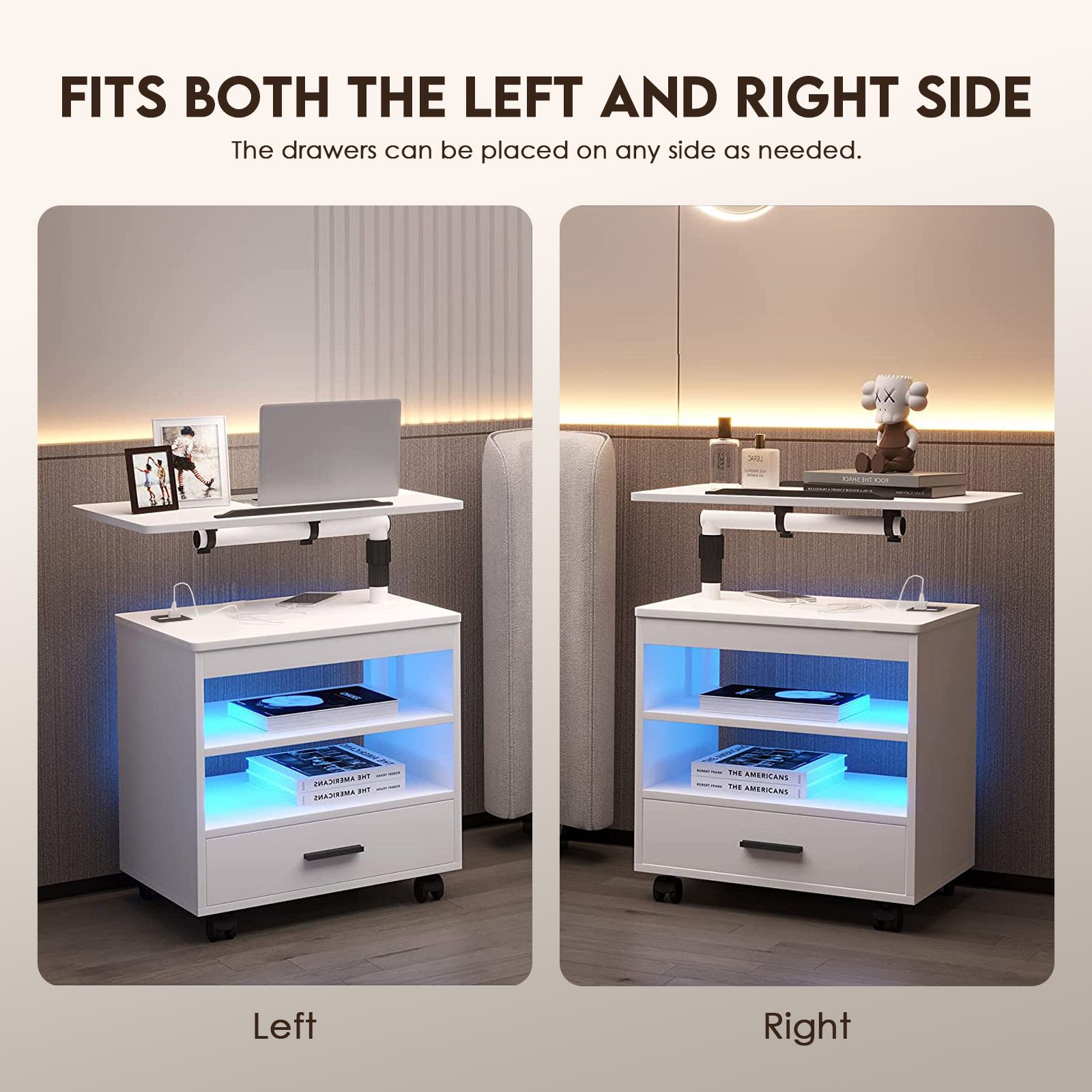 Smart Bedside Table LED End Desk Adjustable Night Stand Rotatable ...