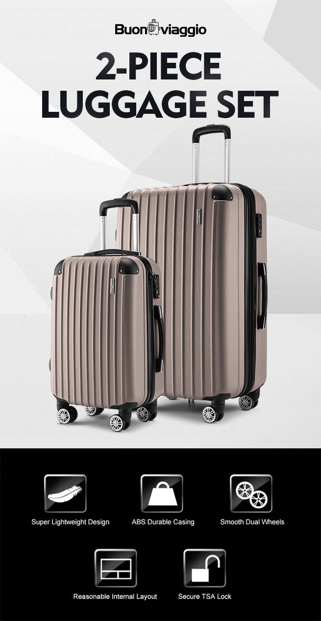 2 Piece Suitcases Luggage Set Carry On Travel Case Cabin Hard Shell ...