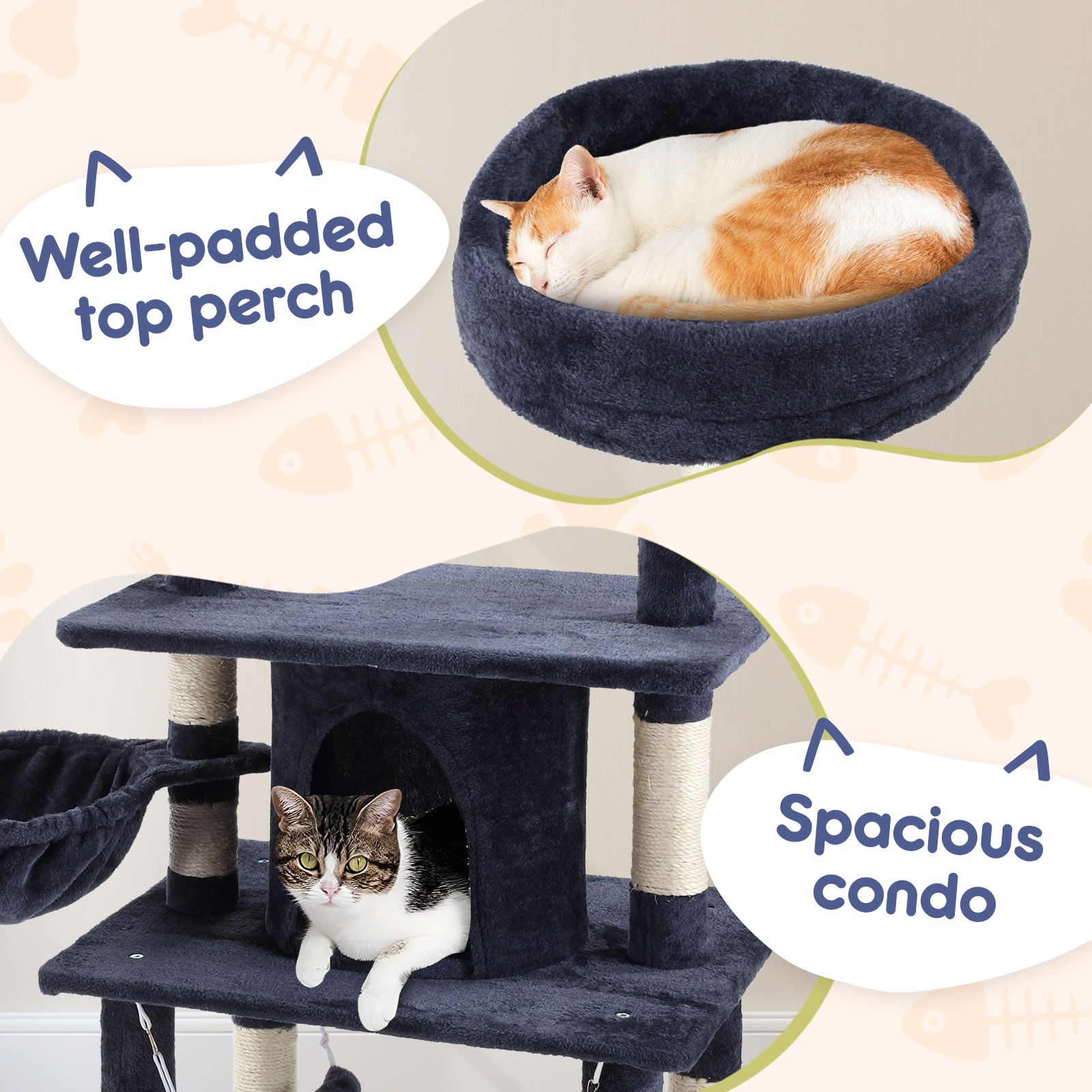 143cm Cat Tree Tower House Scratching Post Scratcher Furniture Stand ...