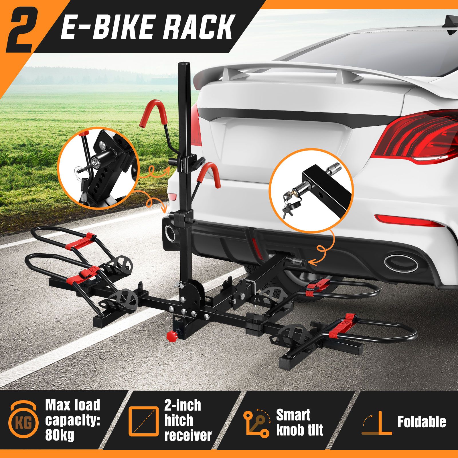 2 Ebike Rack Mountain Bicycle Carrier Stand Rear Electric Car Mount ...