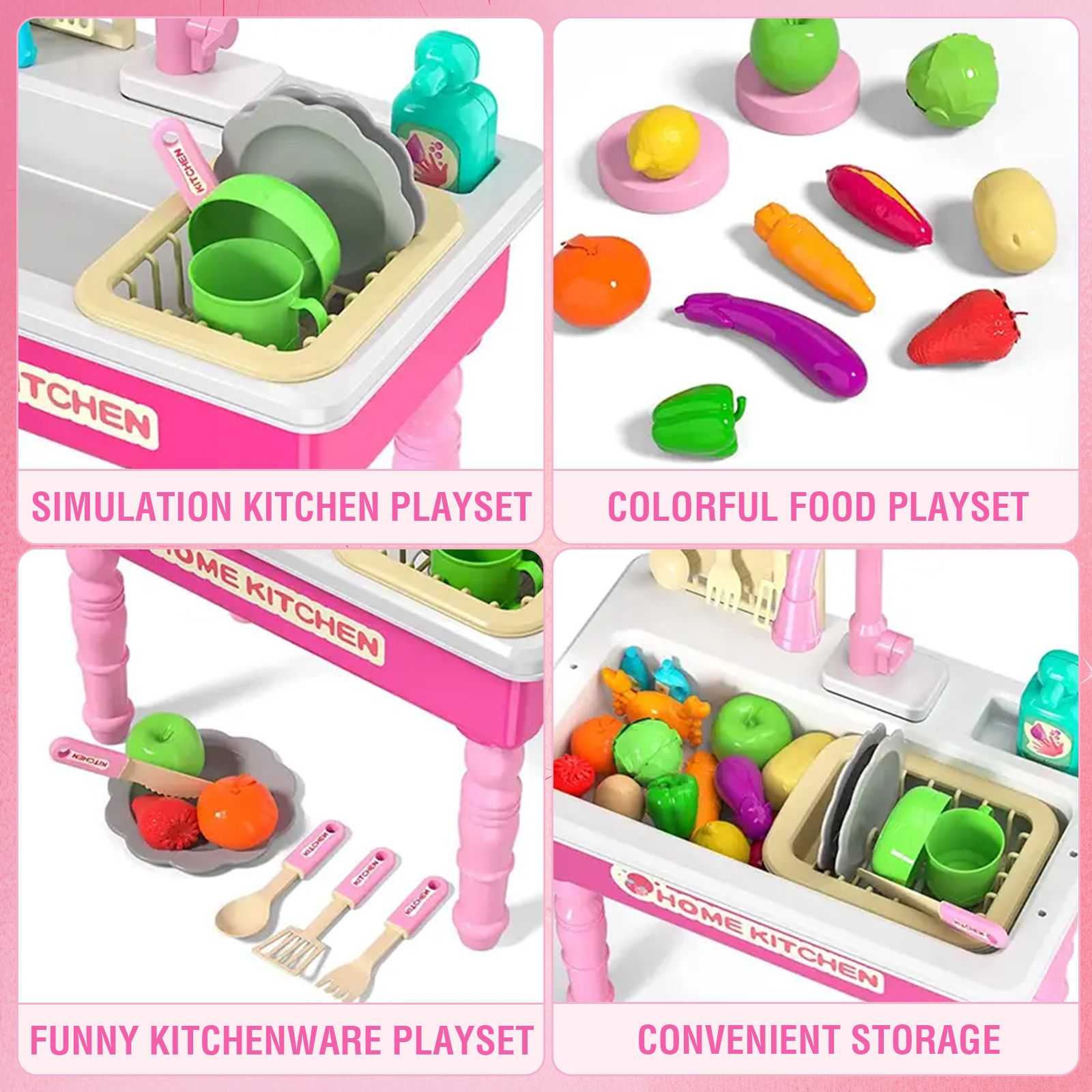 Kids Kitchen Sink Wash Basin Tap Playset Faucet Pretend Role Play Toy ...