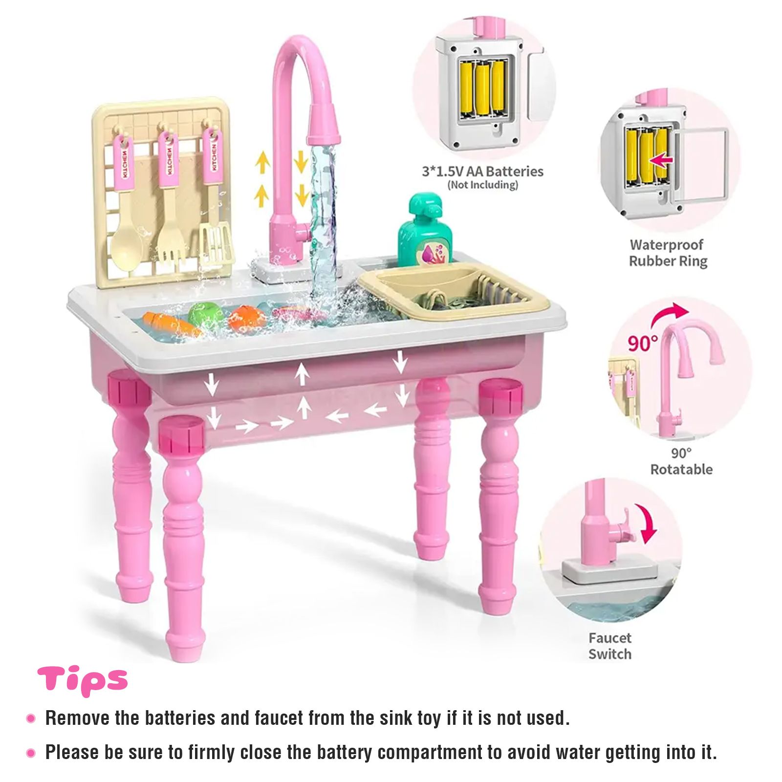 Kids Kitchen Sink Wash Basin Tap Playset Faucet Pretend Role Play Toy ...