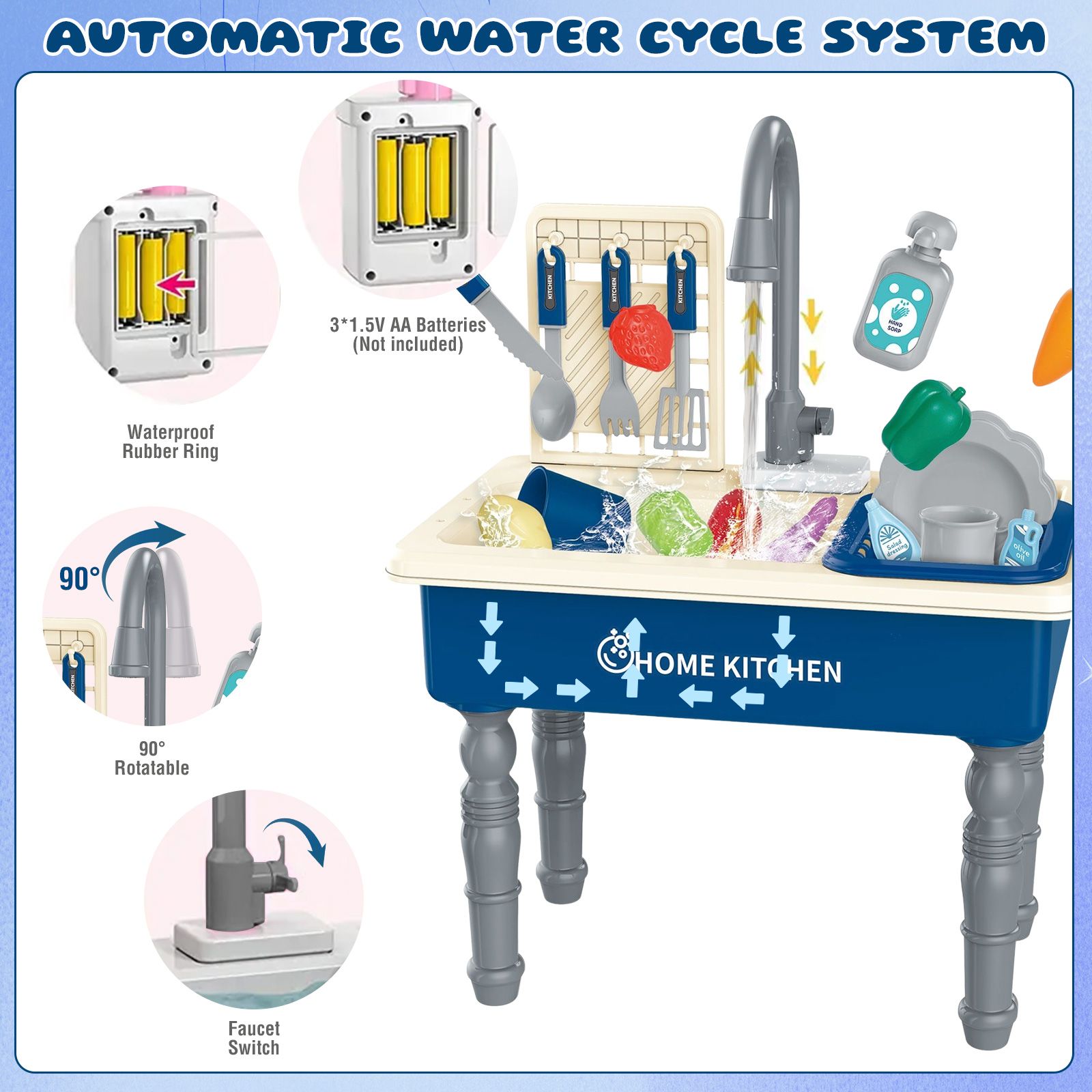 Kids Kitchen Sink Wash Tap Basin Faucet Playset Role Pretend Play Toy ...