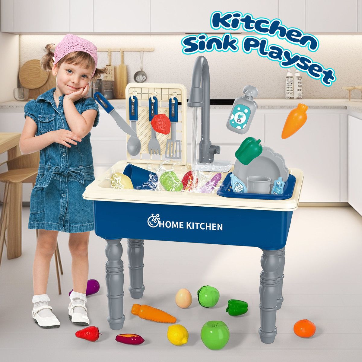 Kids Kitchen Sink Wash Tap Basin Faucet Playset Role Pretend Play Toy ...