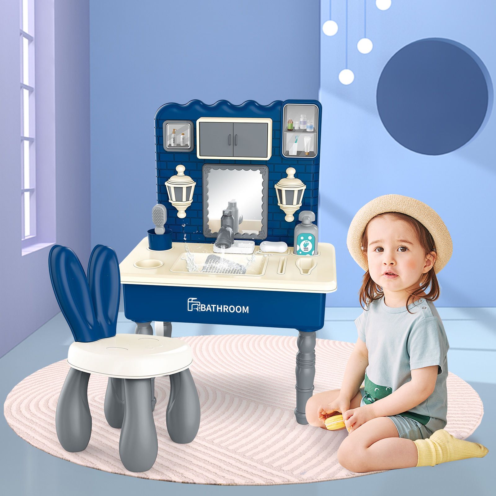 Kids Wash Basin Dresser Sink Bathroom Role Pretend Play Tap Faucet Toys ...