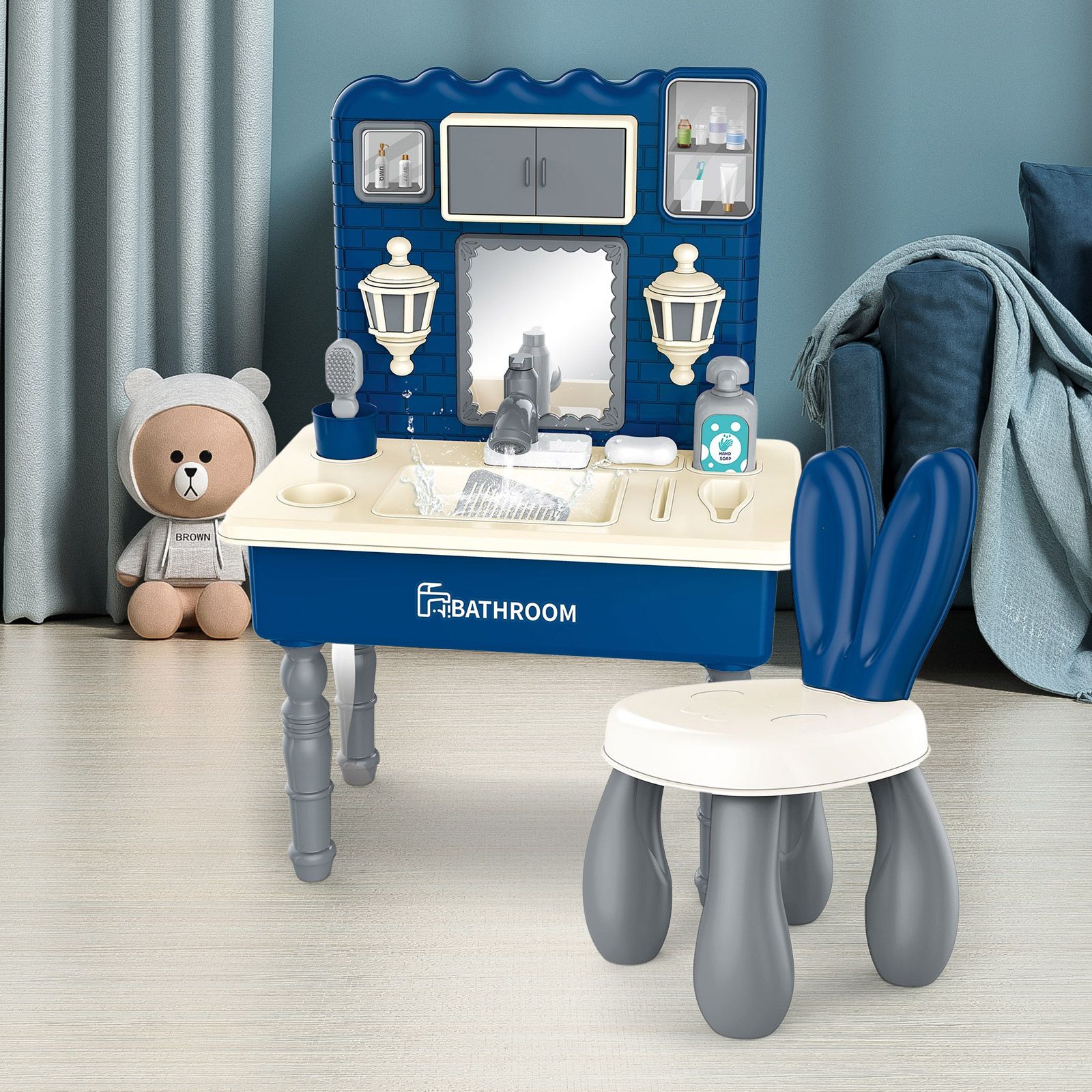 Kids Wash Basin Dresser Sink Bathroom Role Pretend Play Tap Faucet Toys ...