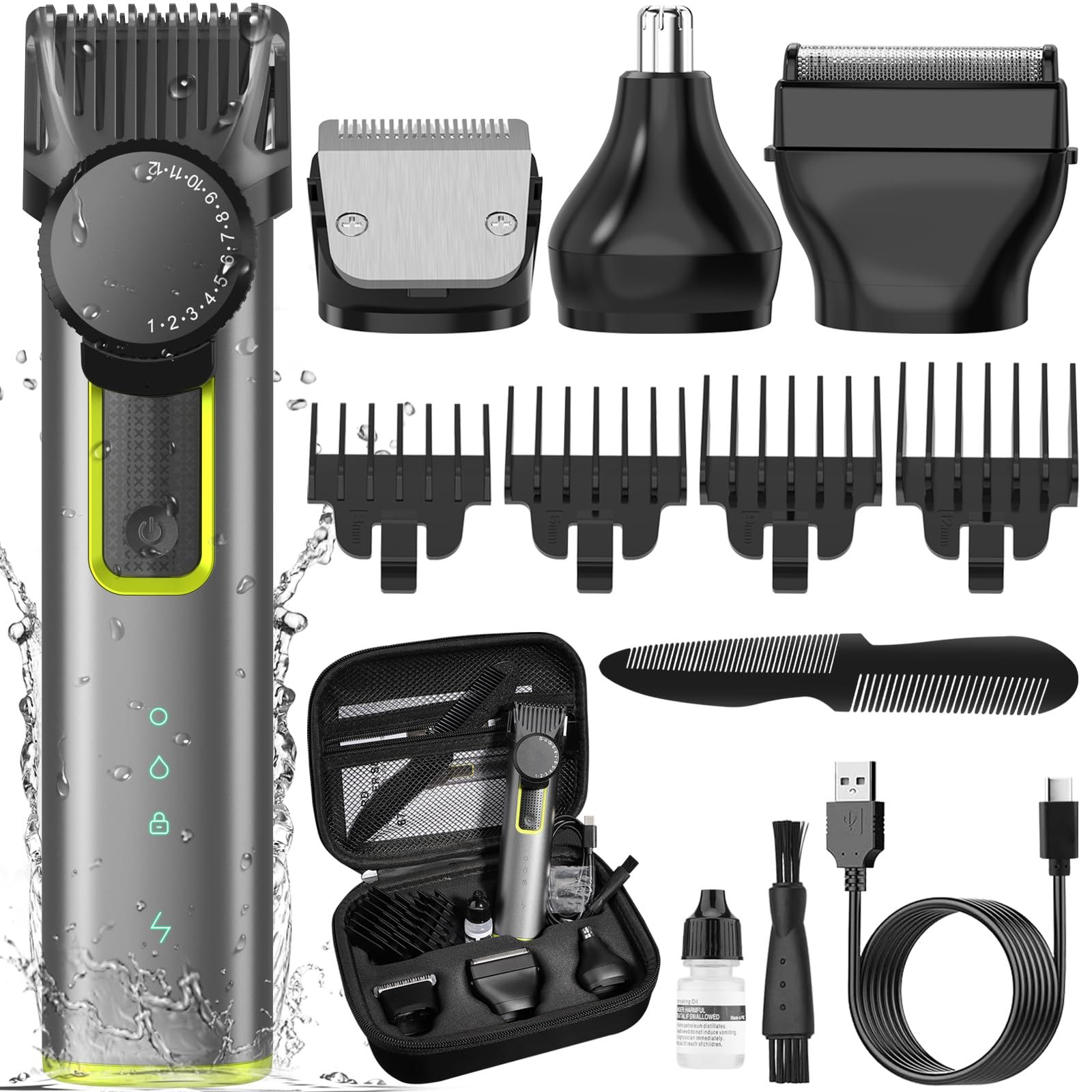 4 in 1 Adjustable Beard Trimmer for Men Cordless Hair Mustache Trimmer ...