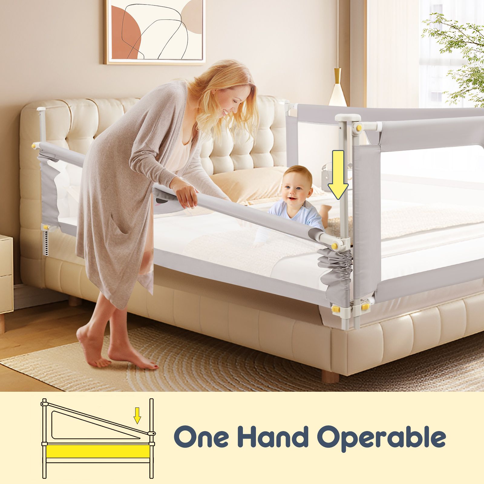 3Pcs Bed Rail Bedrail Adjustable Folding Kids Side Safety Guard Toddler ...