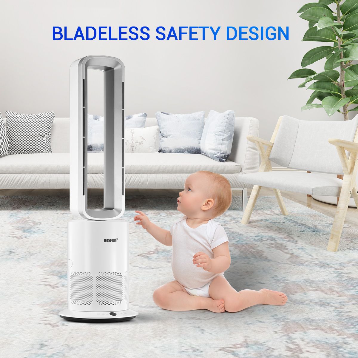 3 In 1 Bladeless Fan Heater Electric Tower Cool Air Hot HEPA Filter ...