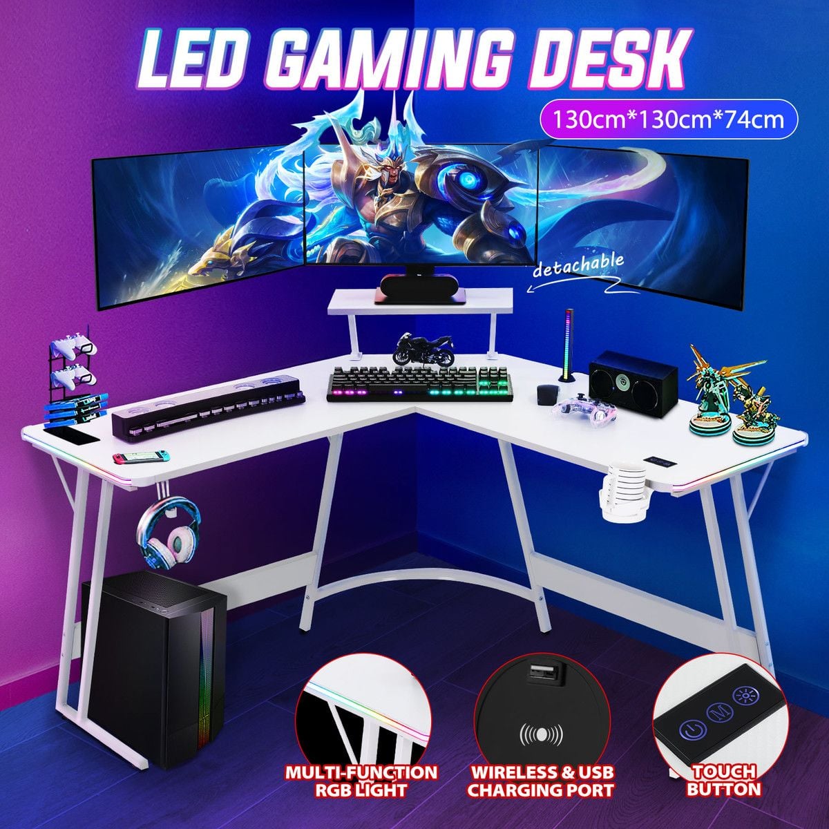 L Shaped Gaming Desk Computer Table Corner Office Gamers Workstation ...
