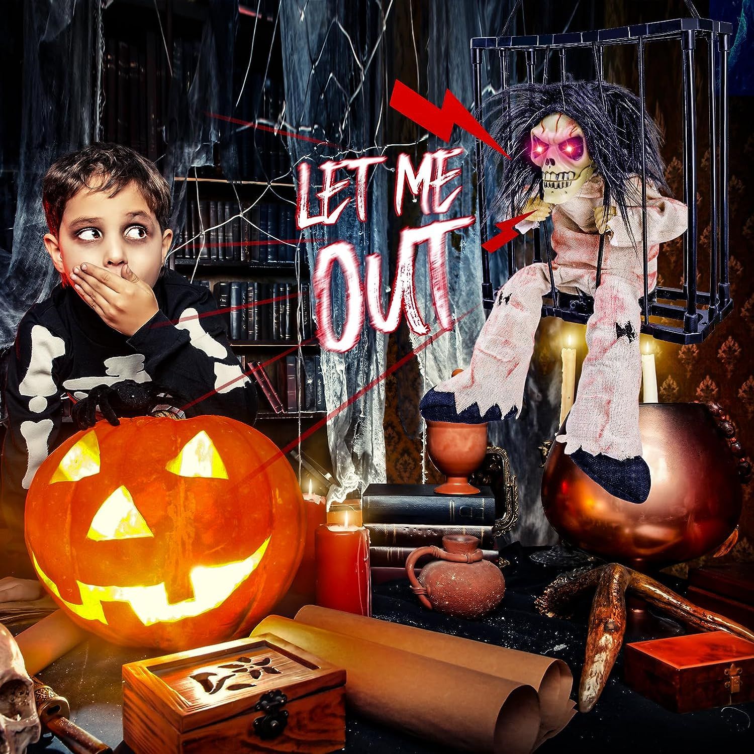 Halloween Hanging Ghosts, Halloween Decoration Prop with Motion Sensor ...