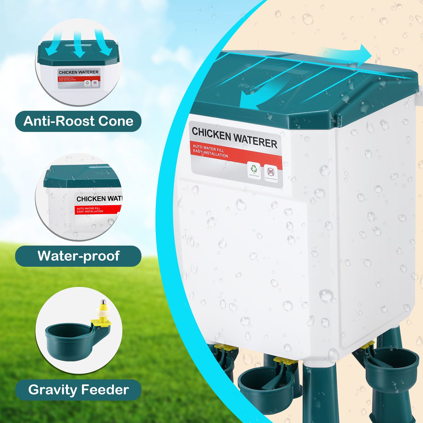 Chicken Water Feeder Treadle Poultry Feeding 12KG Large Capacity 11L ...