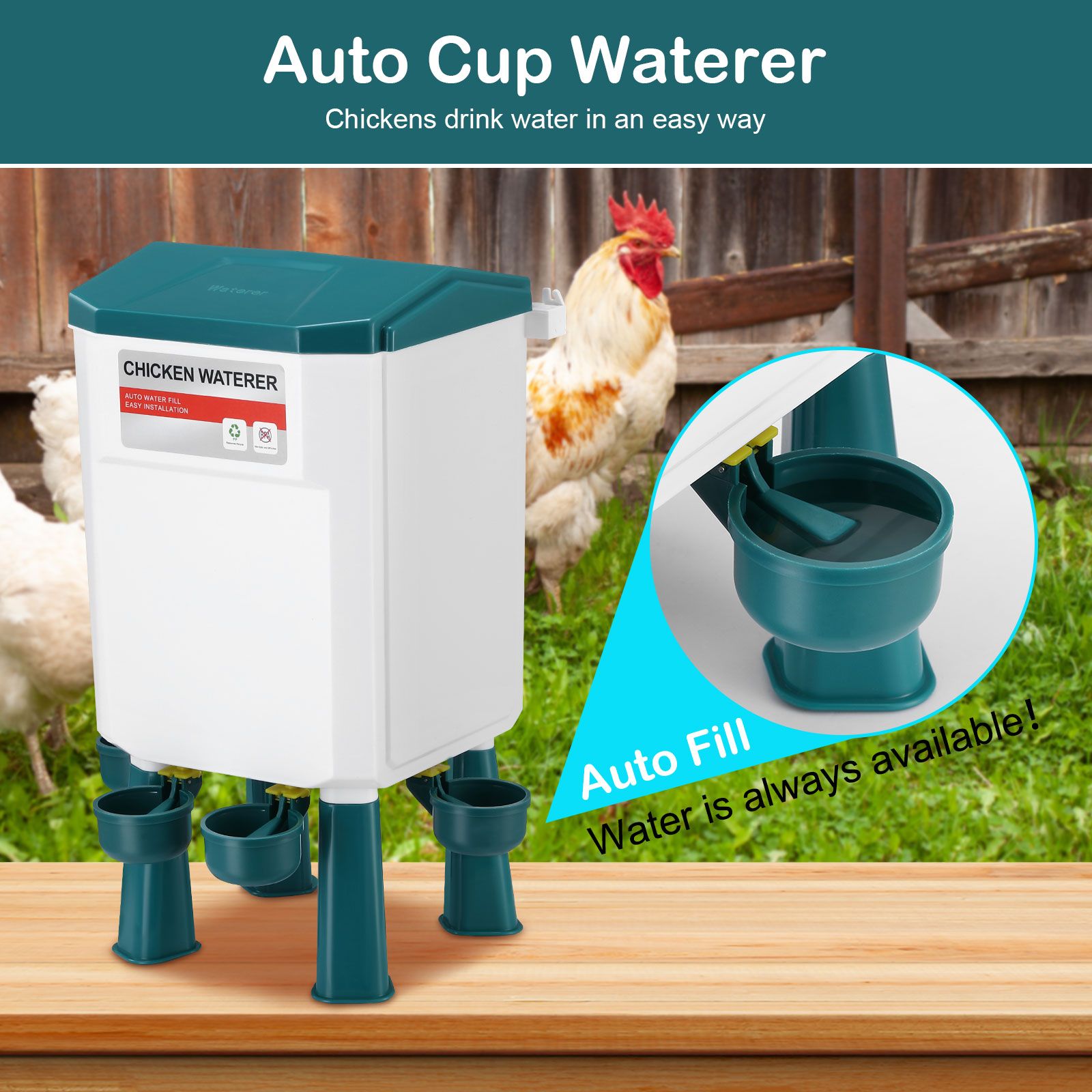 Chicken Water Feeder Treadle Poultry Feeding 12KG Large Capacity 11L ...