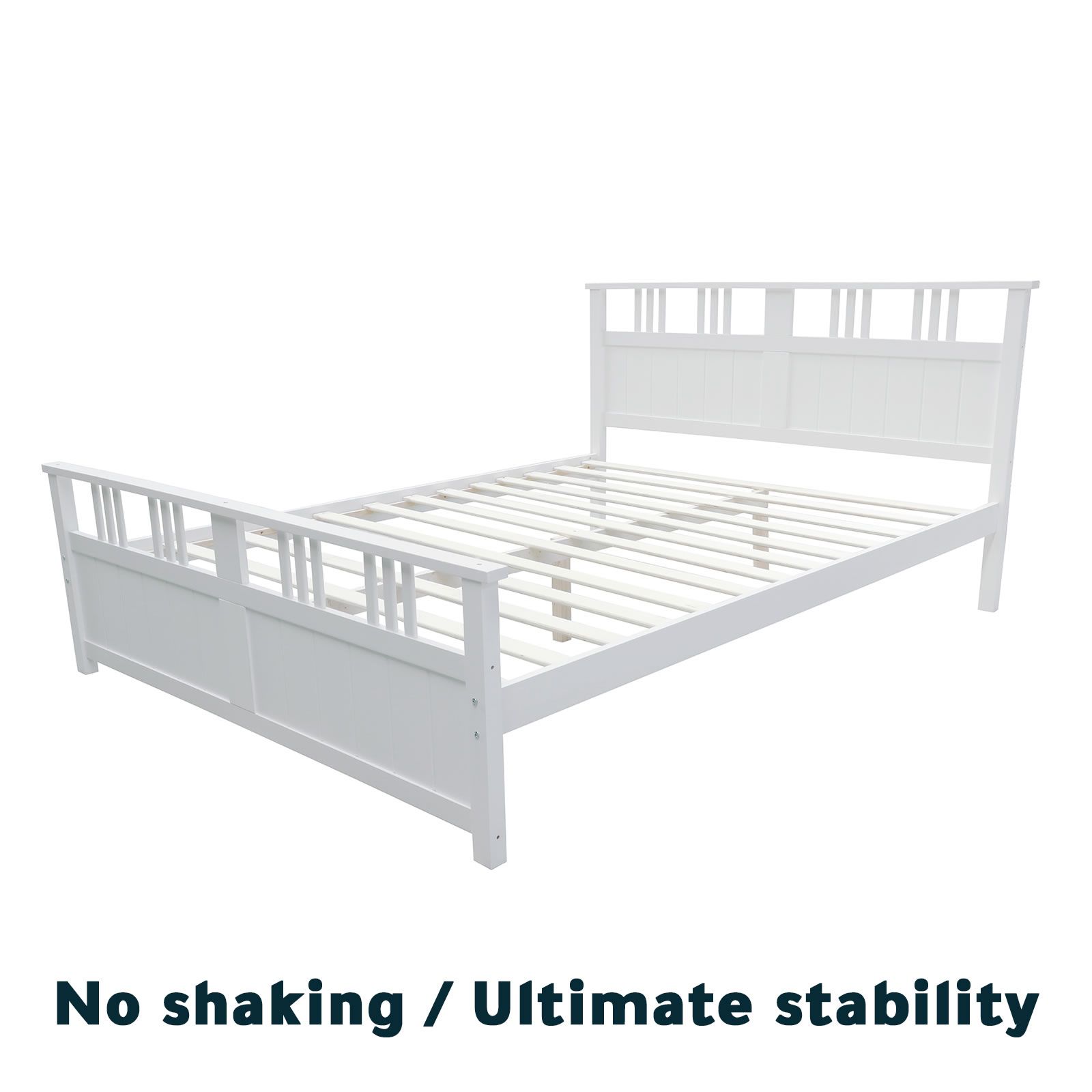 Bed Frame Wooden Mattress Base Queen Size Solid Timber Pine Wood White ...