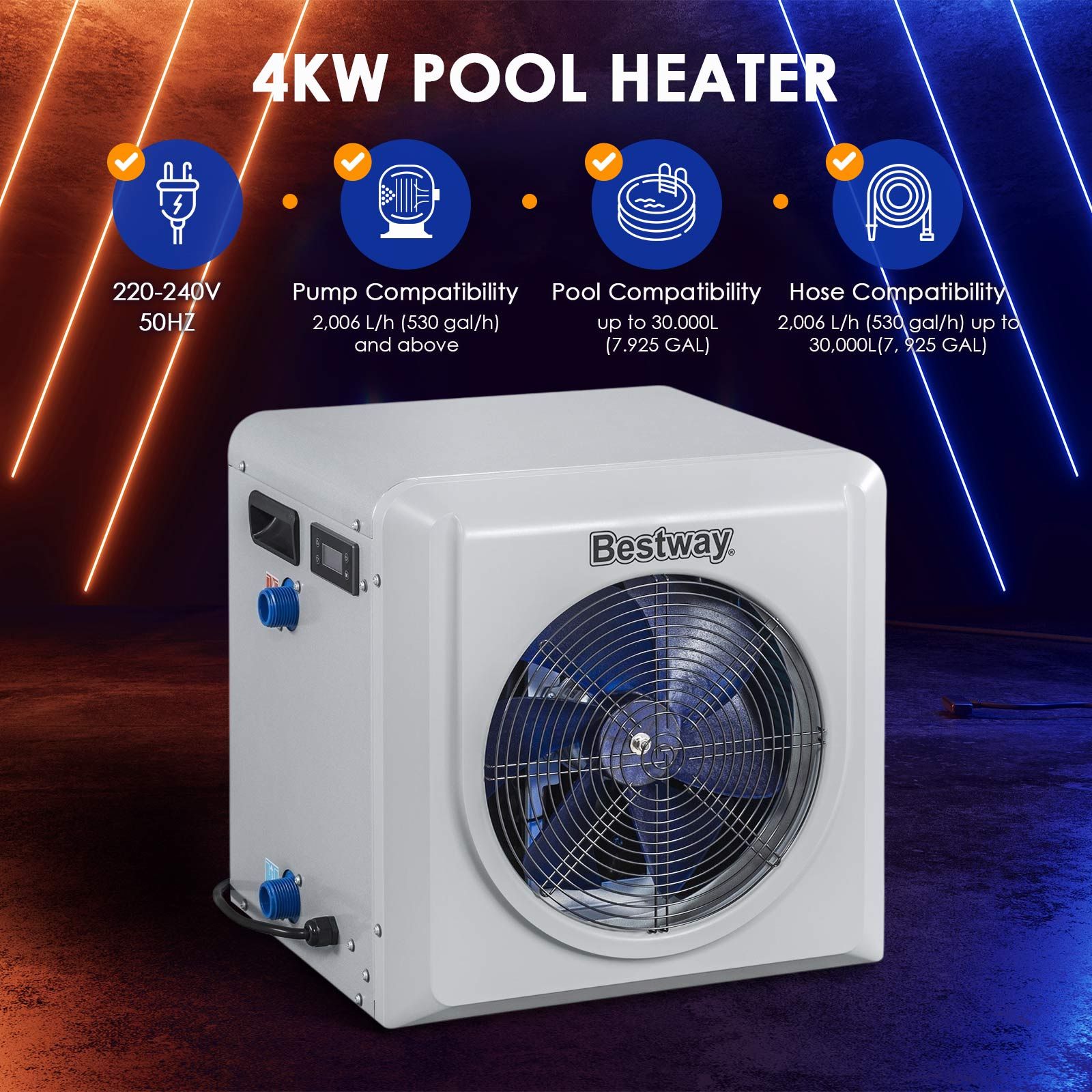 Bestway Pool Heater 4KW Above Ground Flowclear Water Temperature ...
