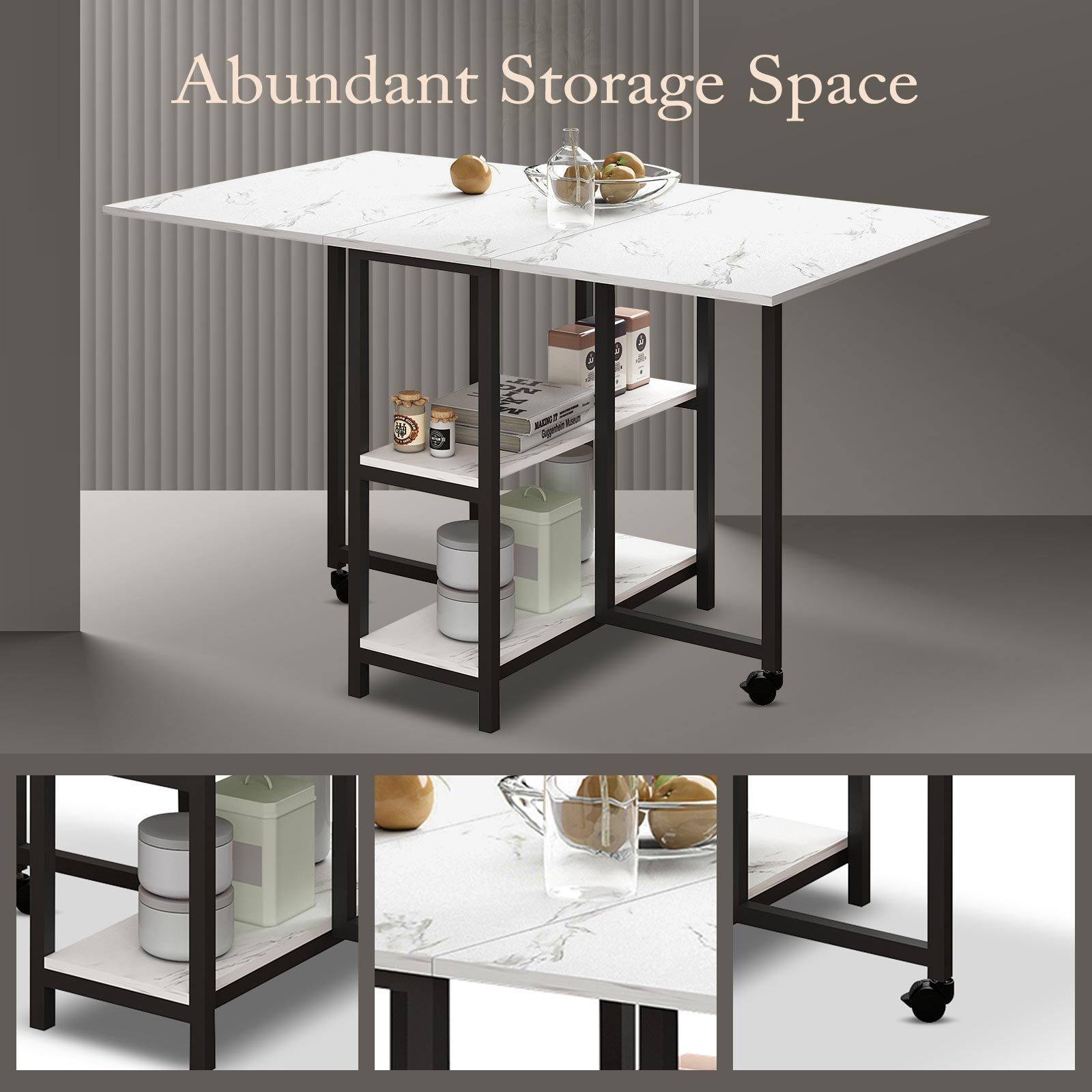 Folding Dining Table Extendable Room Outdoor Furniture Kitchen Home ...