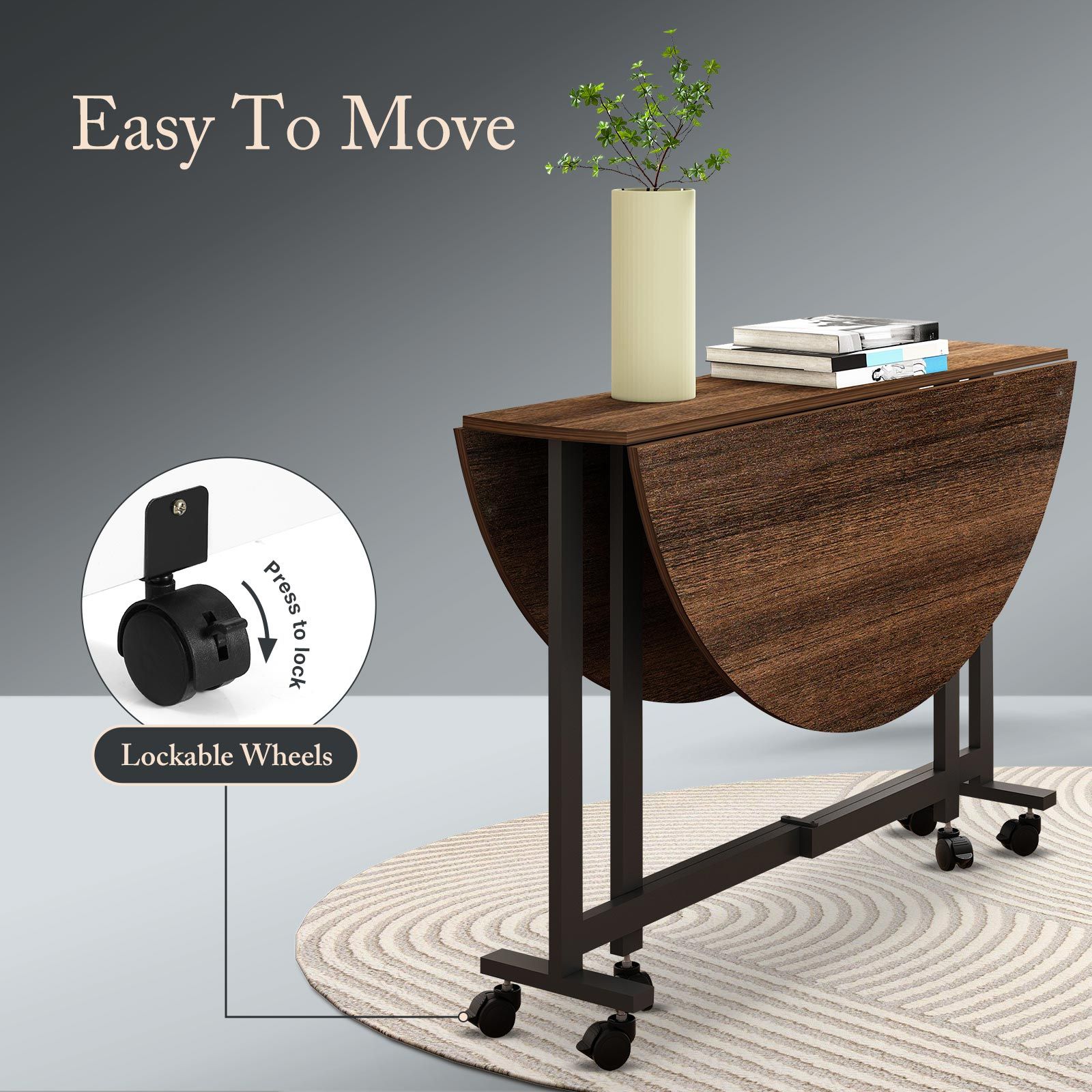 Round Folding Dining Table Extendable Outdoor Kitchen Furniture Home ...