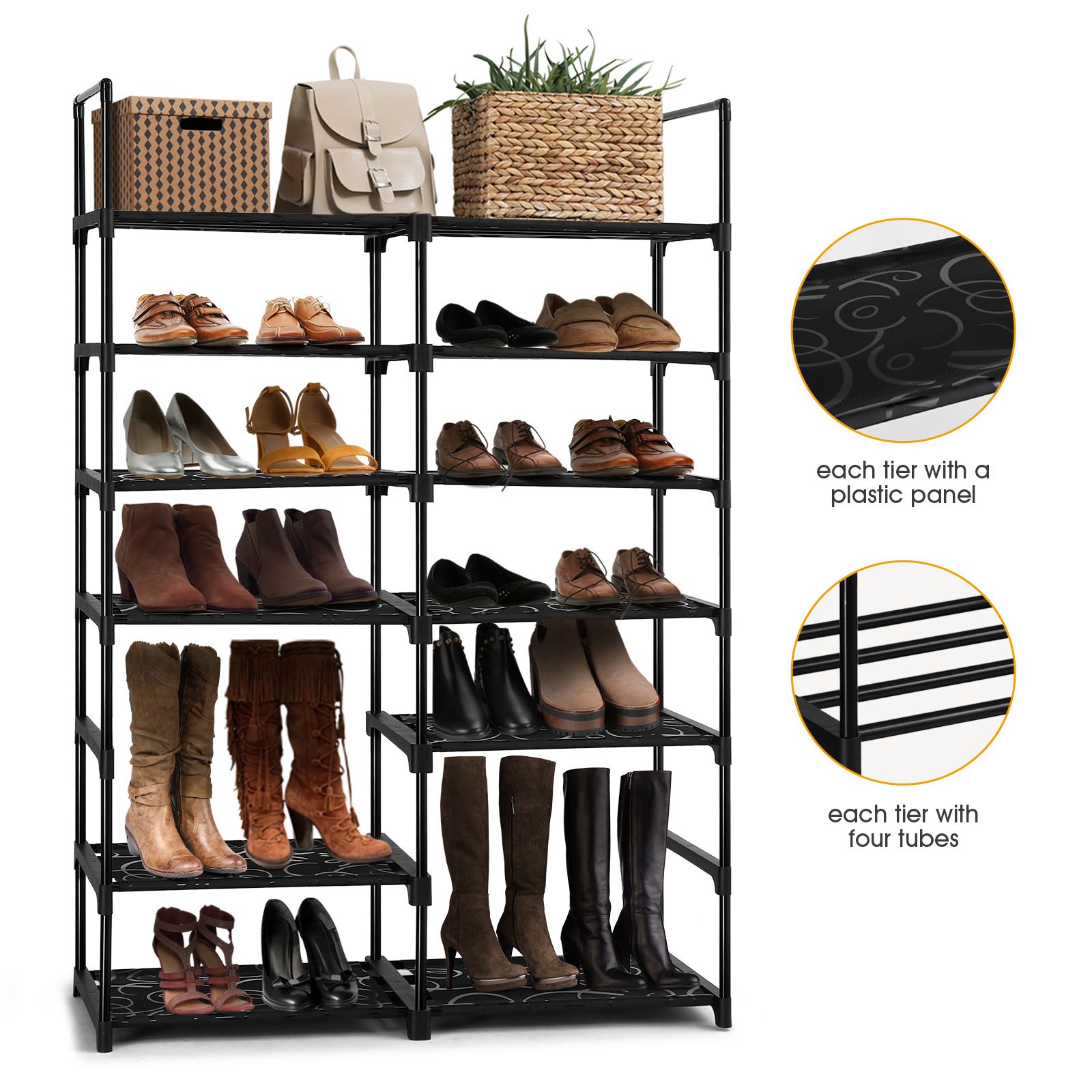 Shoe Rack 7 Tiers Storage Shelving 30 Pairs Shoes Boots Organiser ...