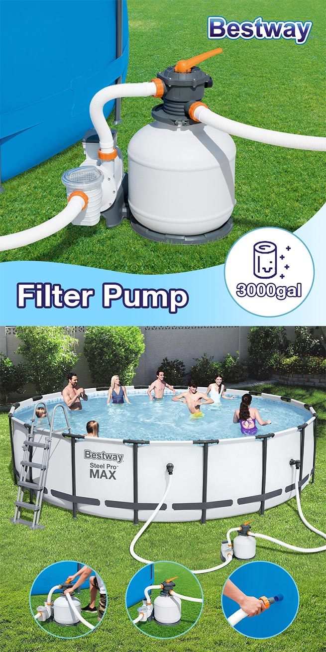 Bestway 3000 Gallon Above Ground Swimming Pool Sand Filter Pump 220 ...