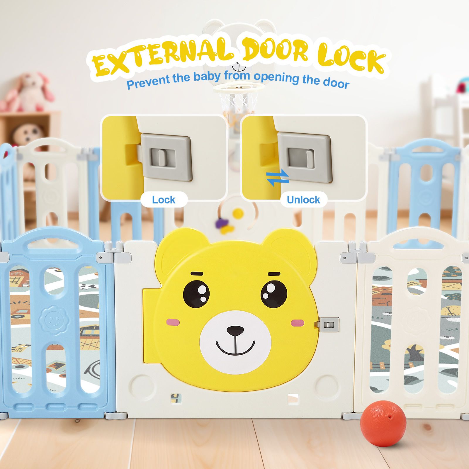 16 Panels Baby Playpen Gate Playground Indoor Outdoor Activity Centre ...