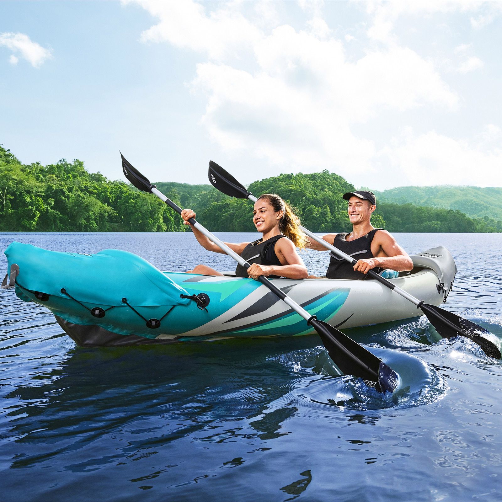 Bestway 2 Man Inflatable Kayak Blow Up Kayaking Boat Water Sport ...