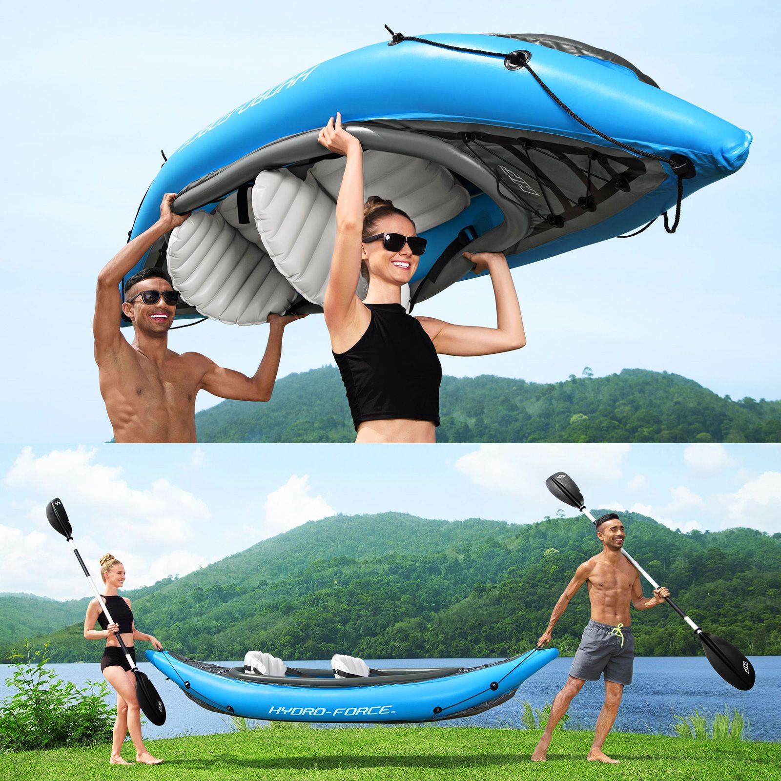 Bestway Inflatable Kayak 3.31 m x 88cm Blow up Canoe Watercraft Boat ...