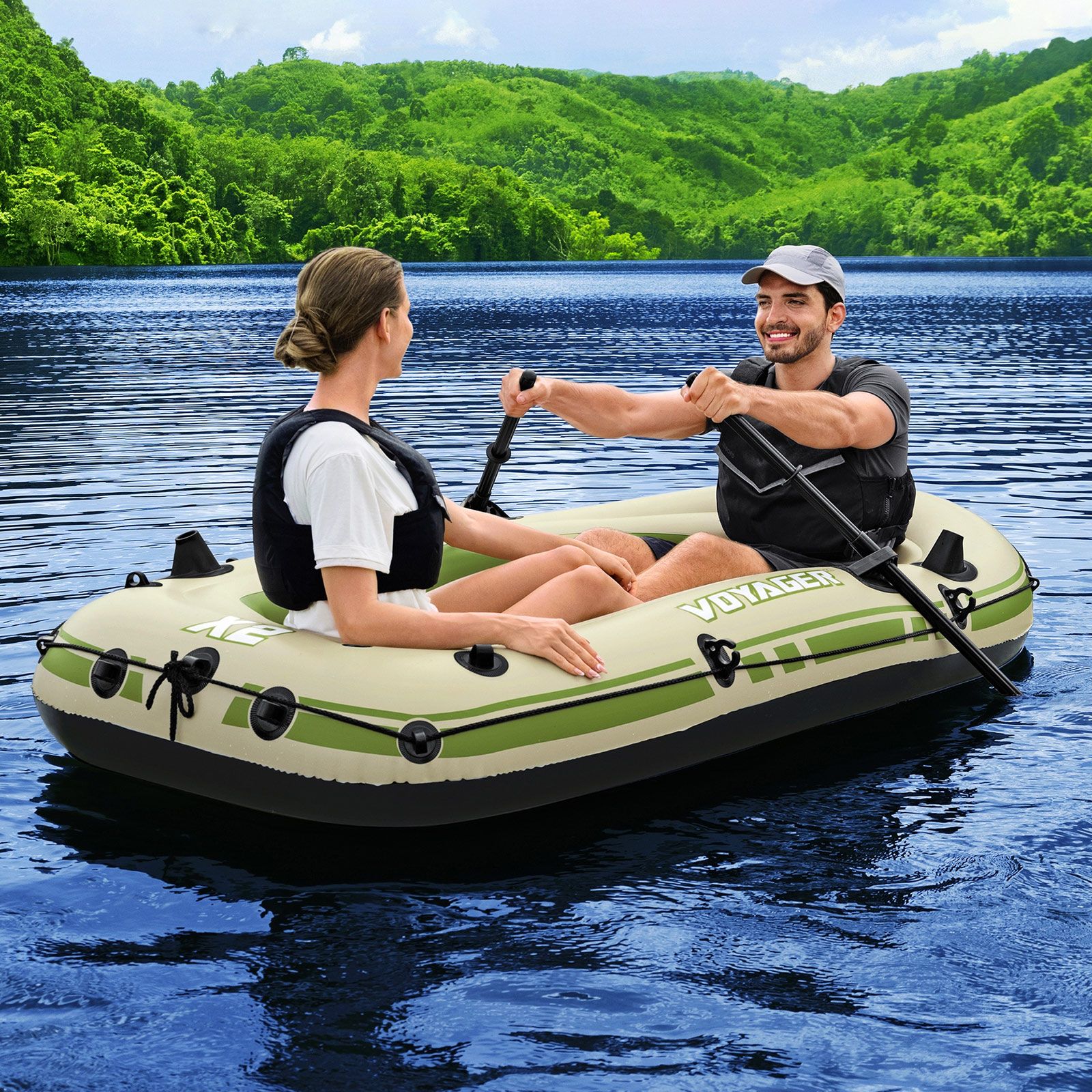 Bestway 2 Man Inflatable Boat Blow Up Fishing Rowing Rafting Water ...