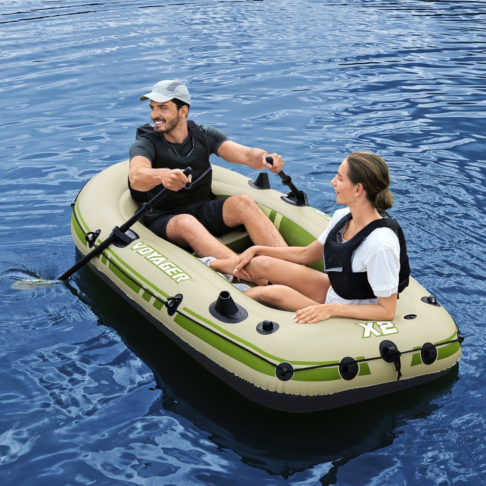 Bestway 2 Man Inflatable Boat Blow Up Fishing Rowing Rafting Water ...