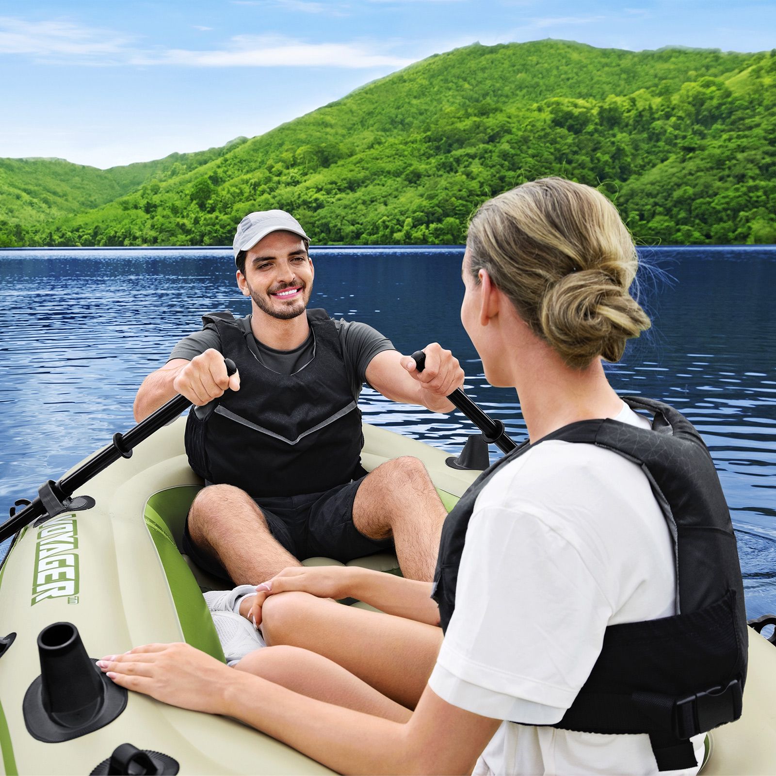 Bestway 2 Man Inflatable Boat Blow Up Fishing Rowing Rafting Water ...