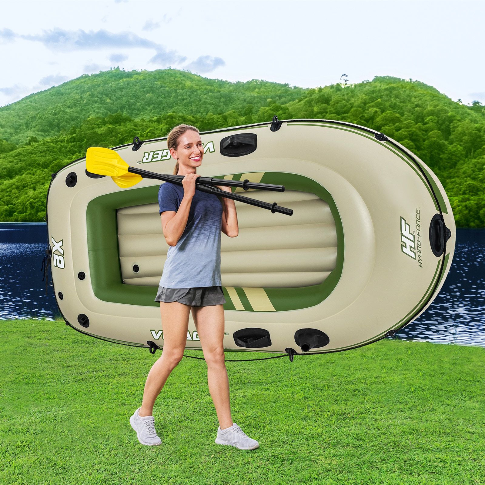 Bestway 2 Man Inflatable Boat Blow Up Fishing Rowing Rafting Water ...