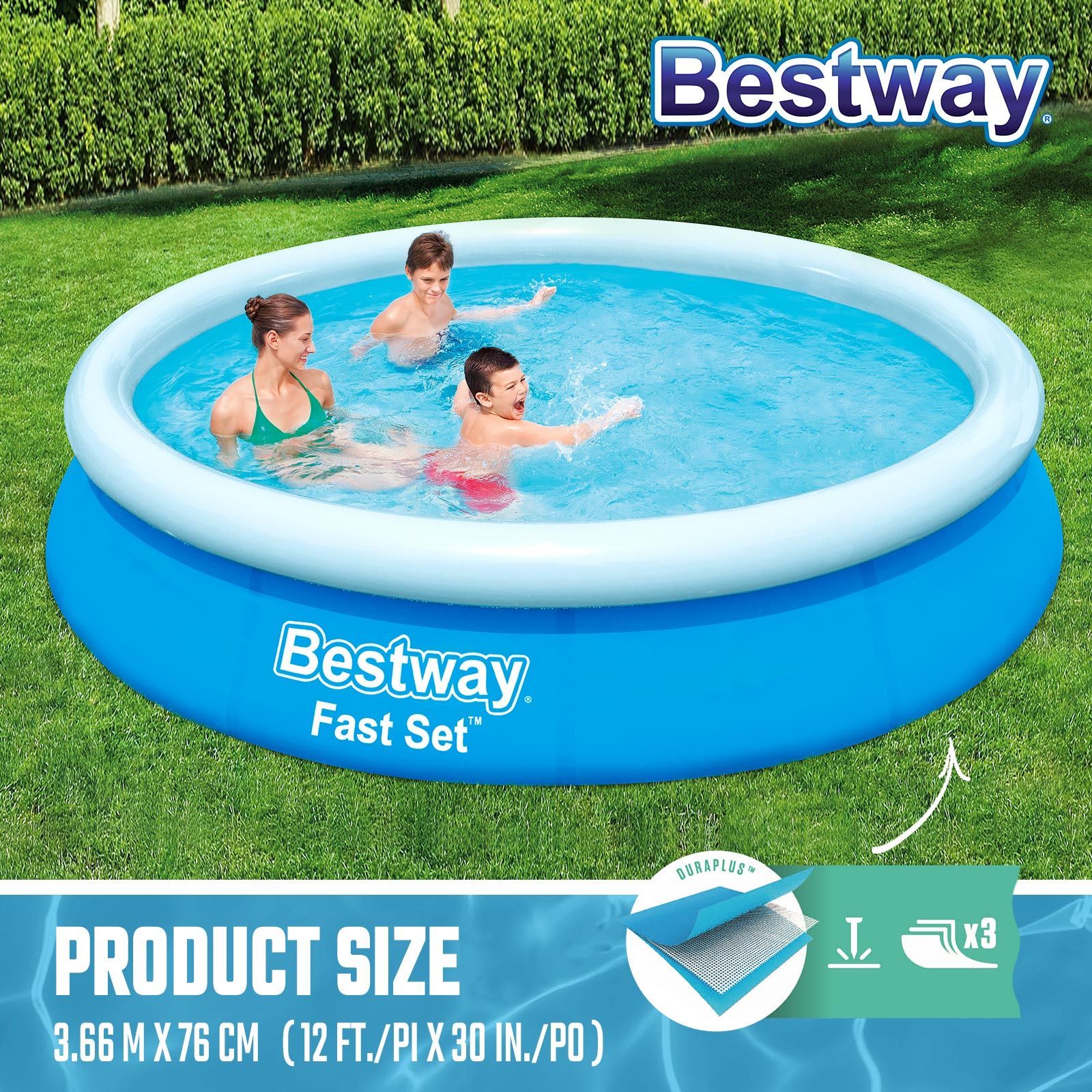 Bestway Fast Set Up Round Pool 3.66mx76cm Above Ground Swimming ...