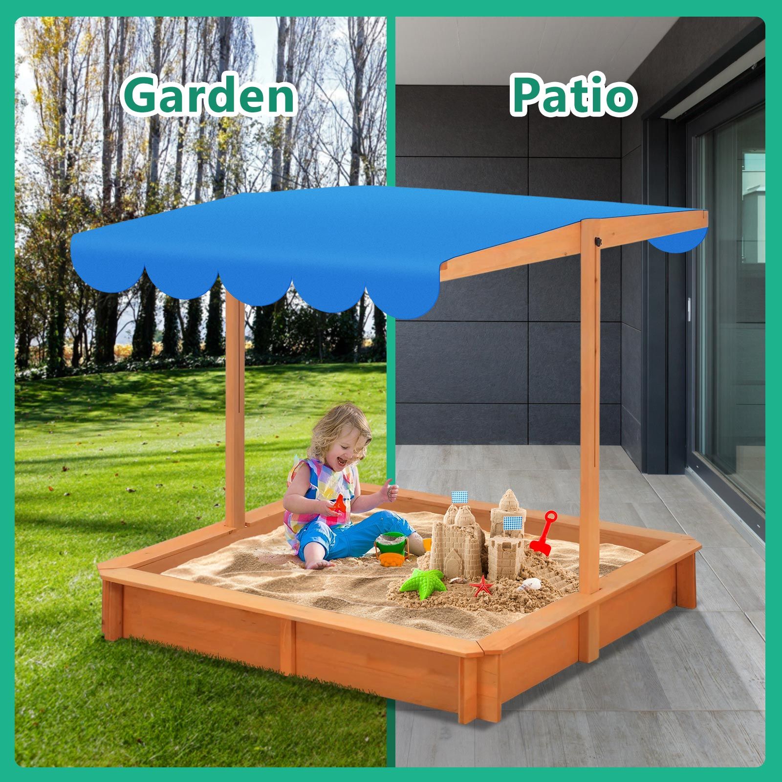 Kids Sandpit Box Canopy Outdoor Toys Sand Pit Children Play Station ...