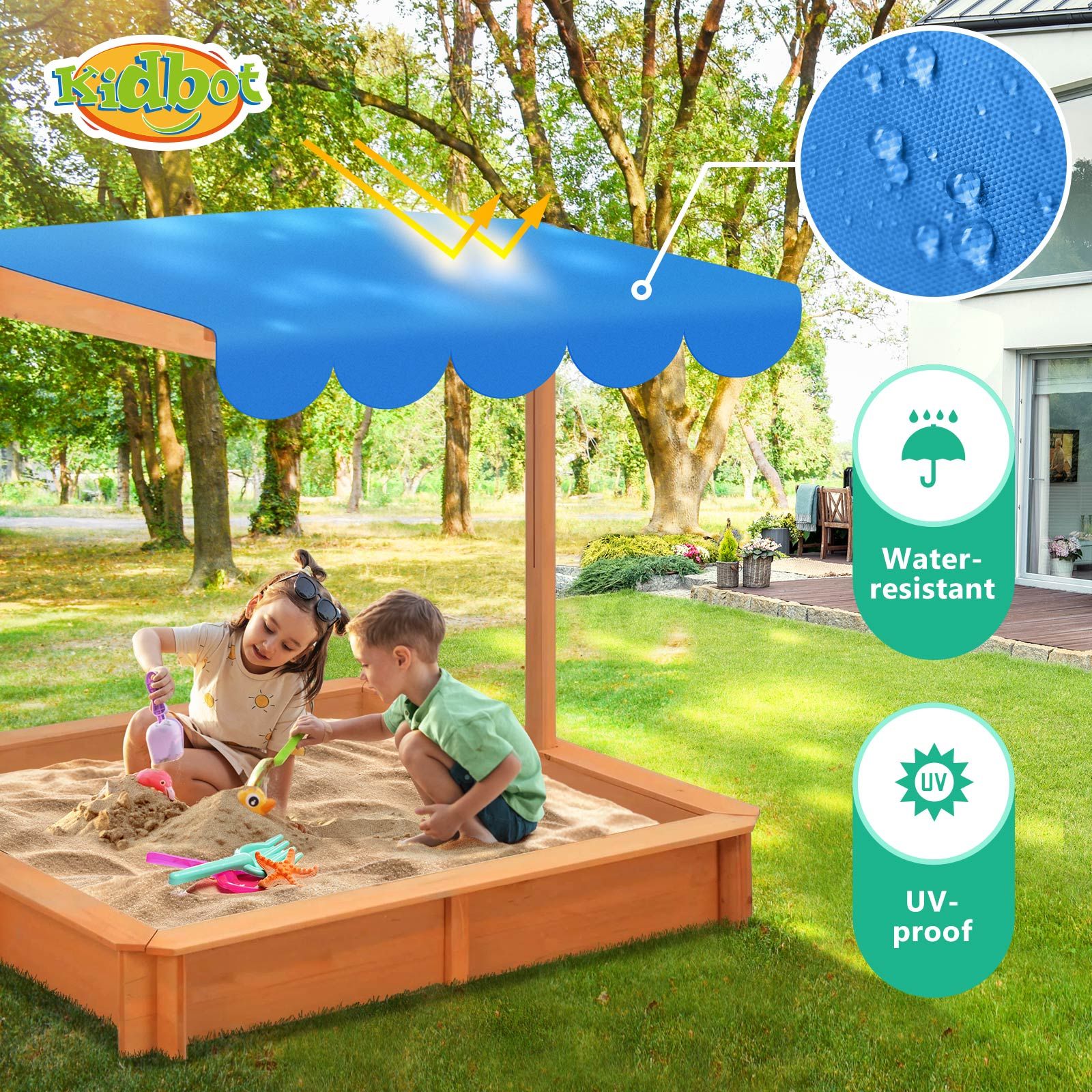Kids Sandpit Box Canopy Outdoor Toys Sand Pit Children Play Station ...