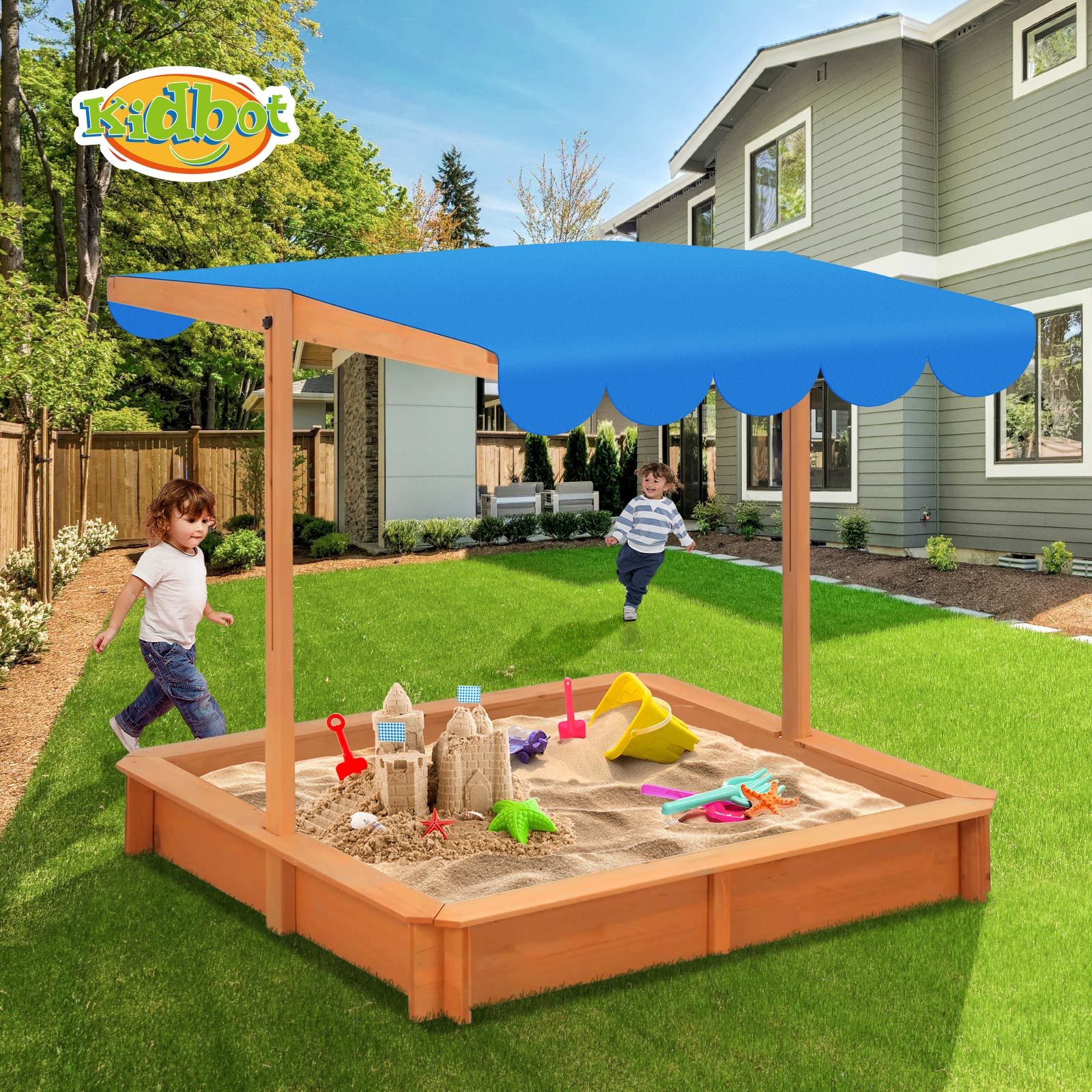 Kids Sandpit Box Canopy Outdoor Toys Sand Pit Children Play Station ...