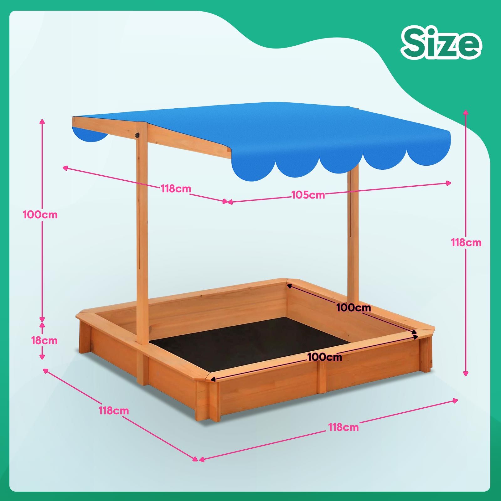 Kids Sandpit Box Canopy Outdoor Toys Sand Pit Children Play Station ...