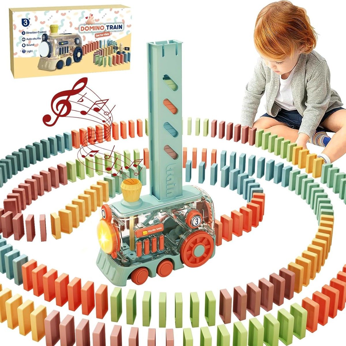 Dominoes Train Set Green 200 PCS Automatic Game Fun Colourful Lighting ...