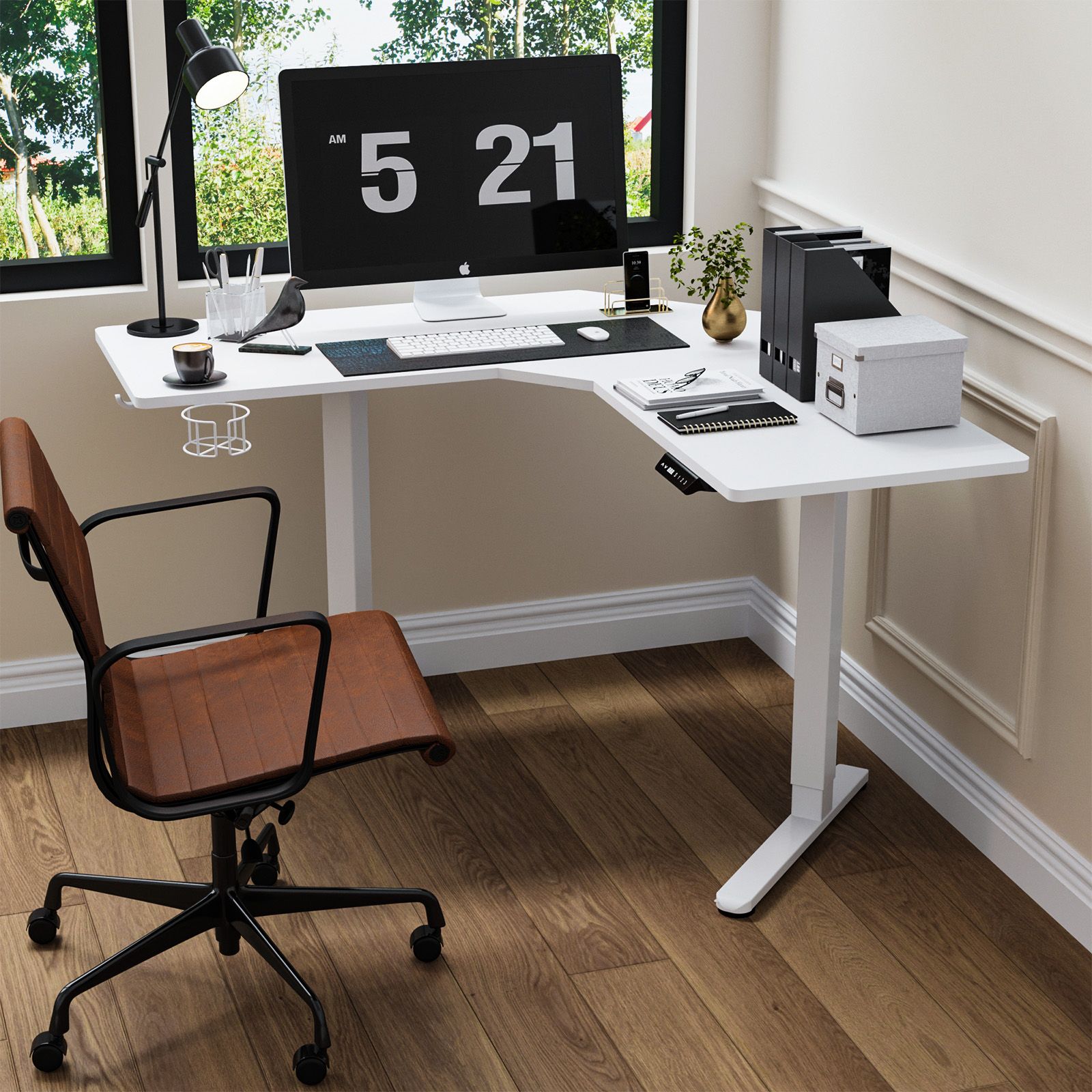 Sit Stand Corner Desk L Shaped Standing Up Computer Office Gaming Study ...