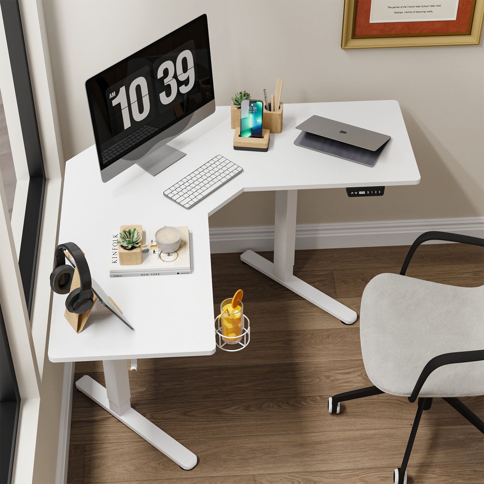 Sit Stand Corner Desk L Shaped Standing Up Computer Office Gaming Study ...