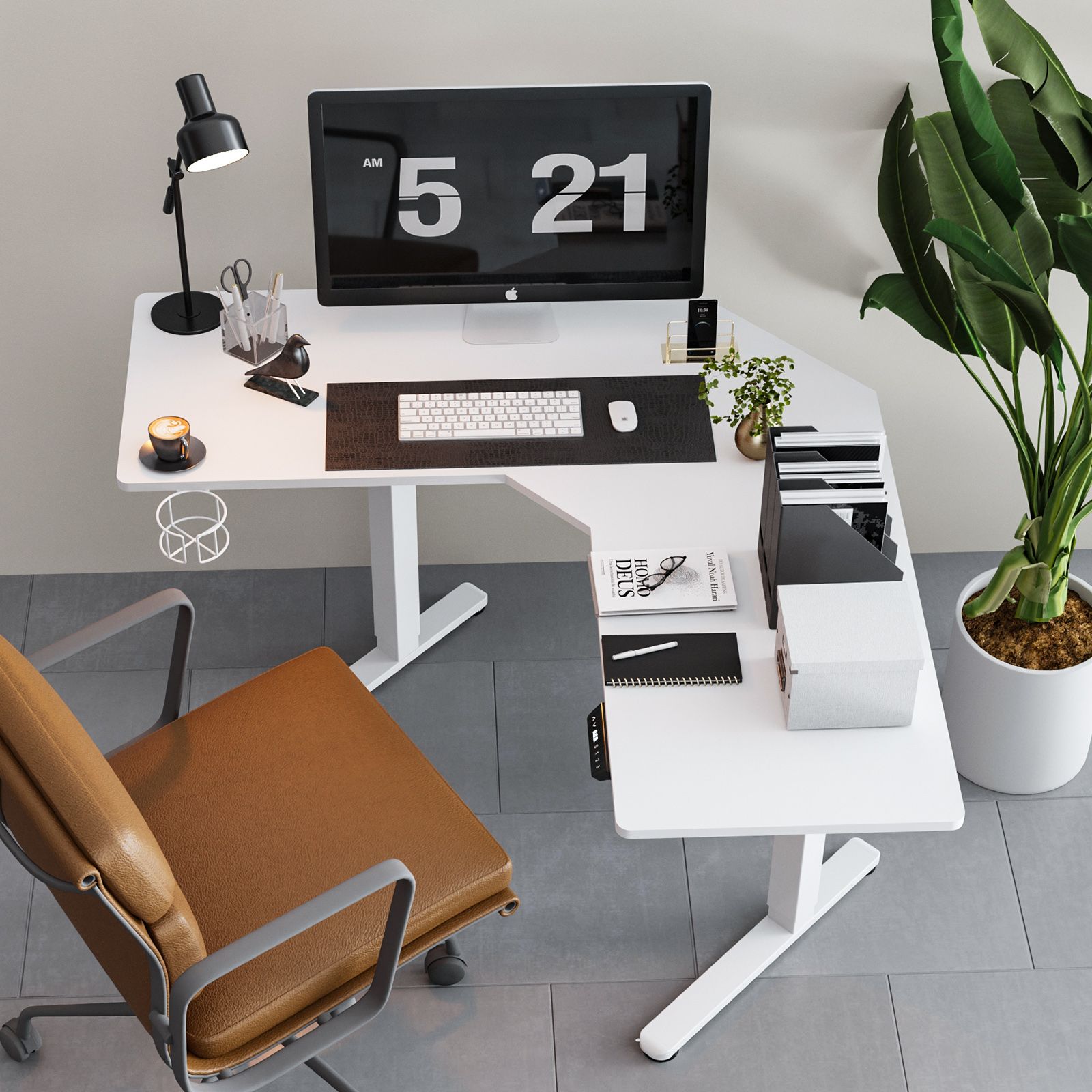 Sit Stand Corner Desk L Shaped Standing Up Computer Office Gaming Study ...