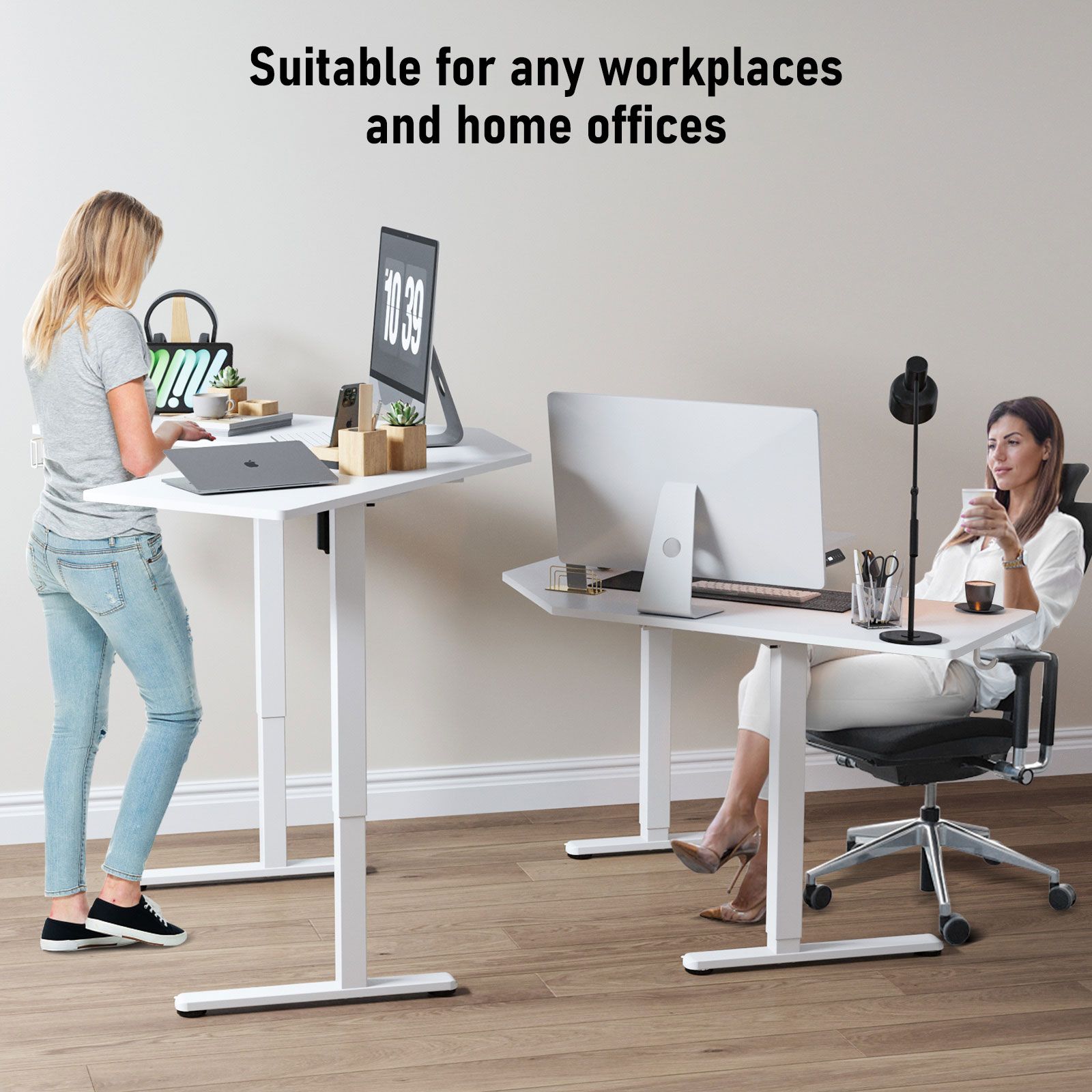 Sit Stand Corner Desk L Shaped Standing Up Computer Office Gaming Study ...