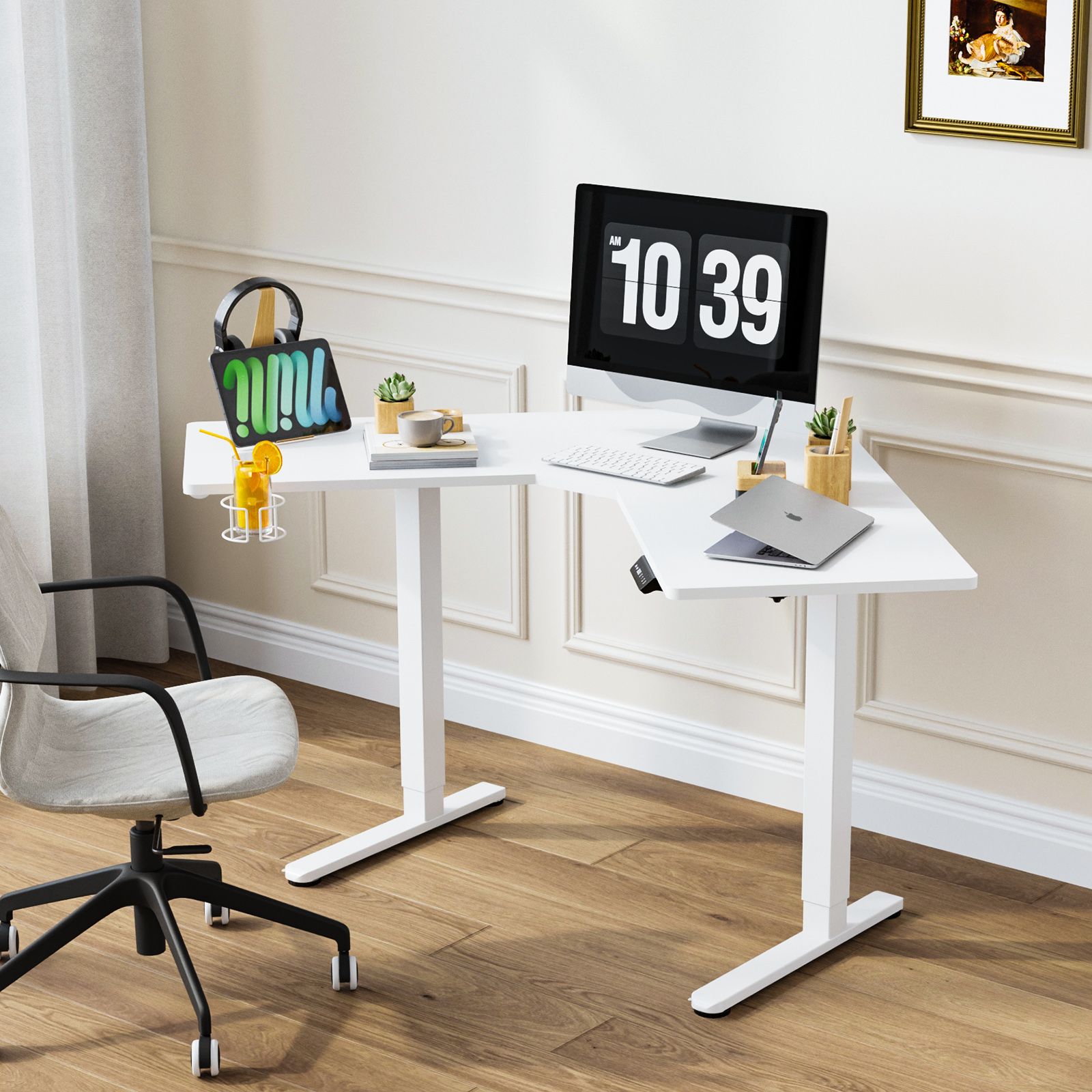 Sit Stand Corner Desk L Shaped Standing Up Computer Office Gaming Study ...