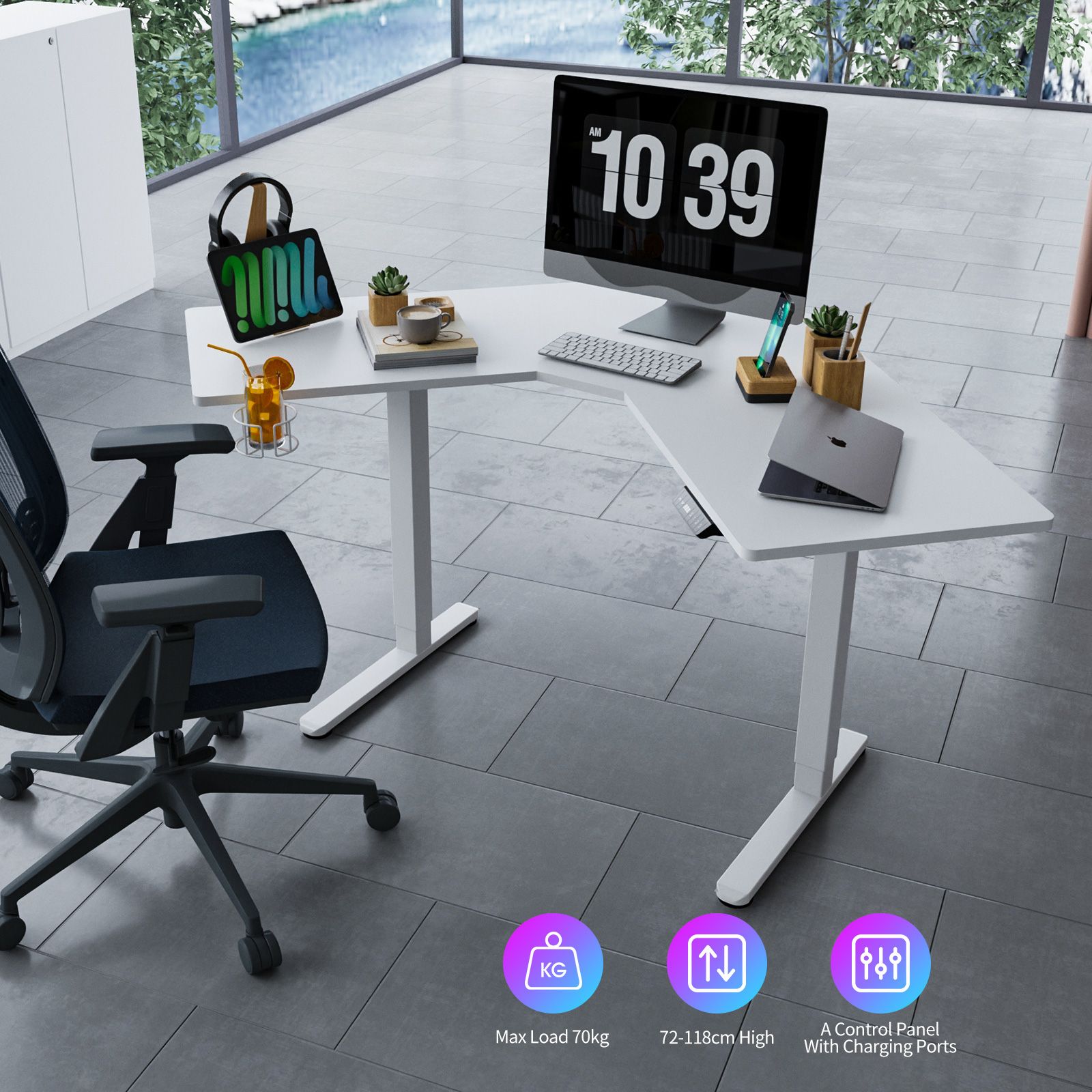 Sit Stand Corner Desk L Shaped Standing Up Computer Office Gaming Study ...