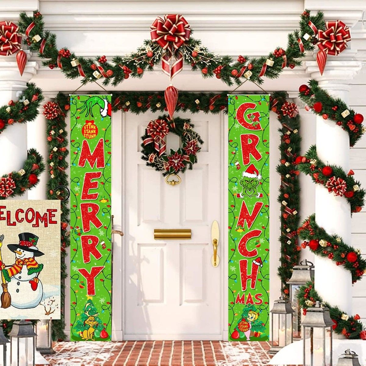 Grinch Christmas Decorations Grinch Porch Sign Door Banner Merry ...
