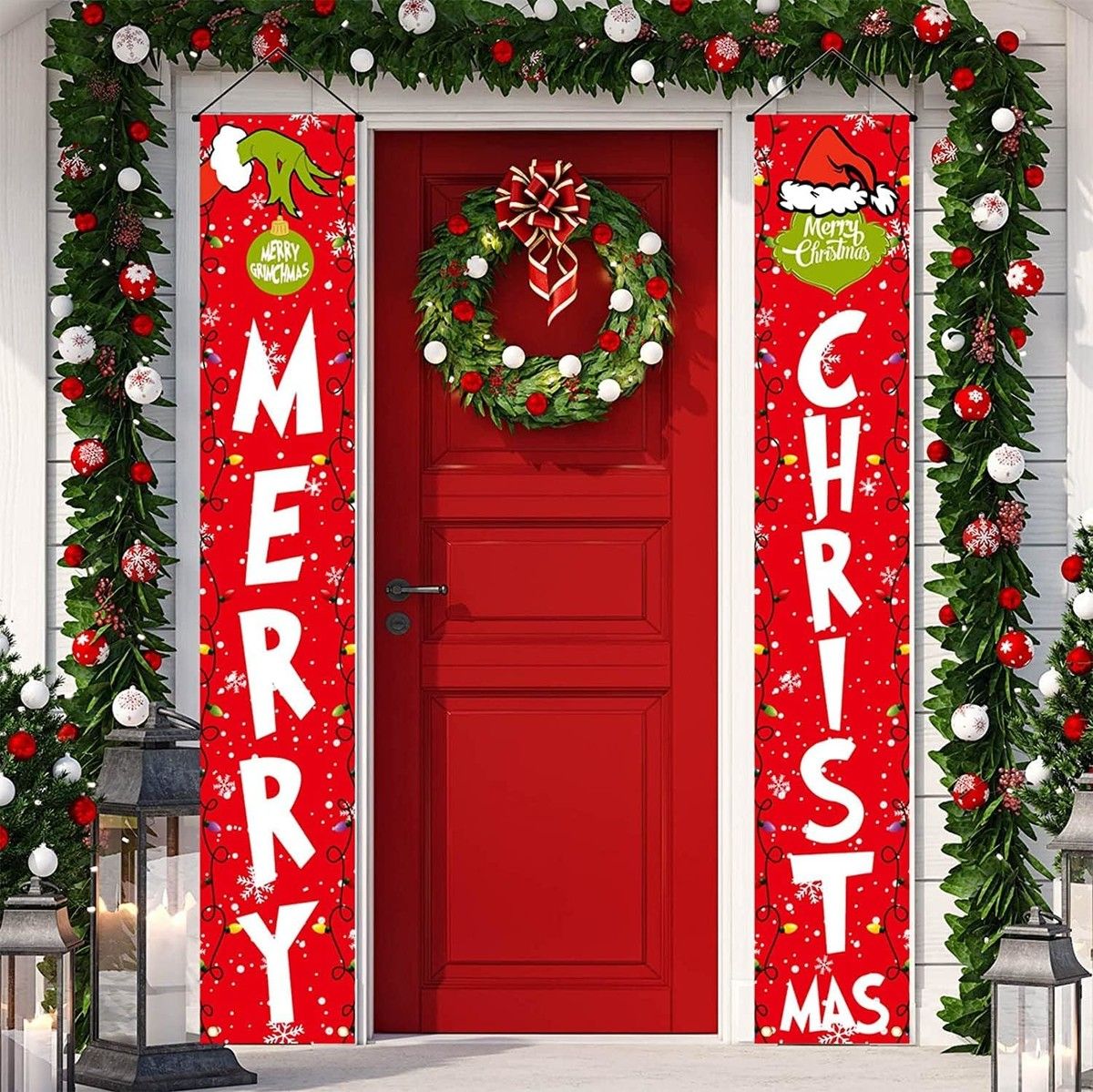 Grinch Christmas Decorations Grinch Porch Sign Door Banner Merry ...