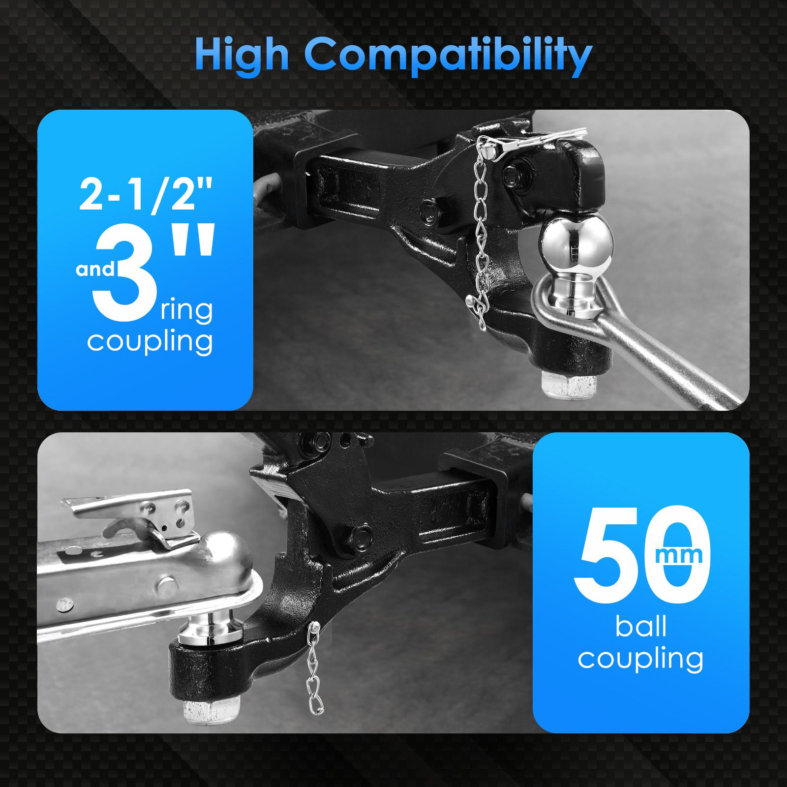 8 Ton Ball Combo Pintle Tow Hook Receiver Arm Hitch Vehicle Towing ...