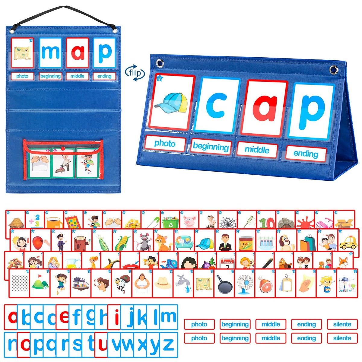 CVC Word Builder Desktop Pocket Chart Tent Cards Kit Phonics Games ...