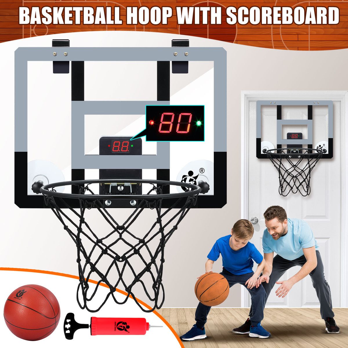 Mini Basketball Hoop Electronic Scoreboard Door Wall Mounted Backboard ...