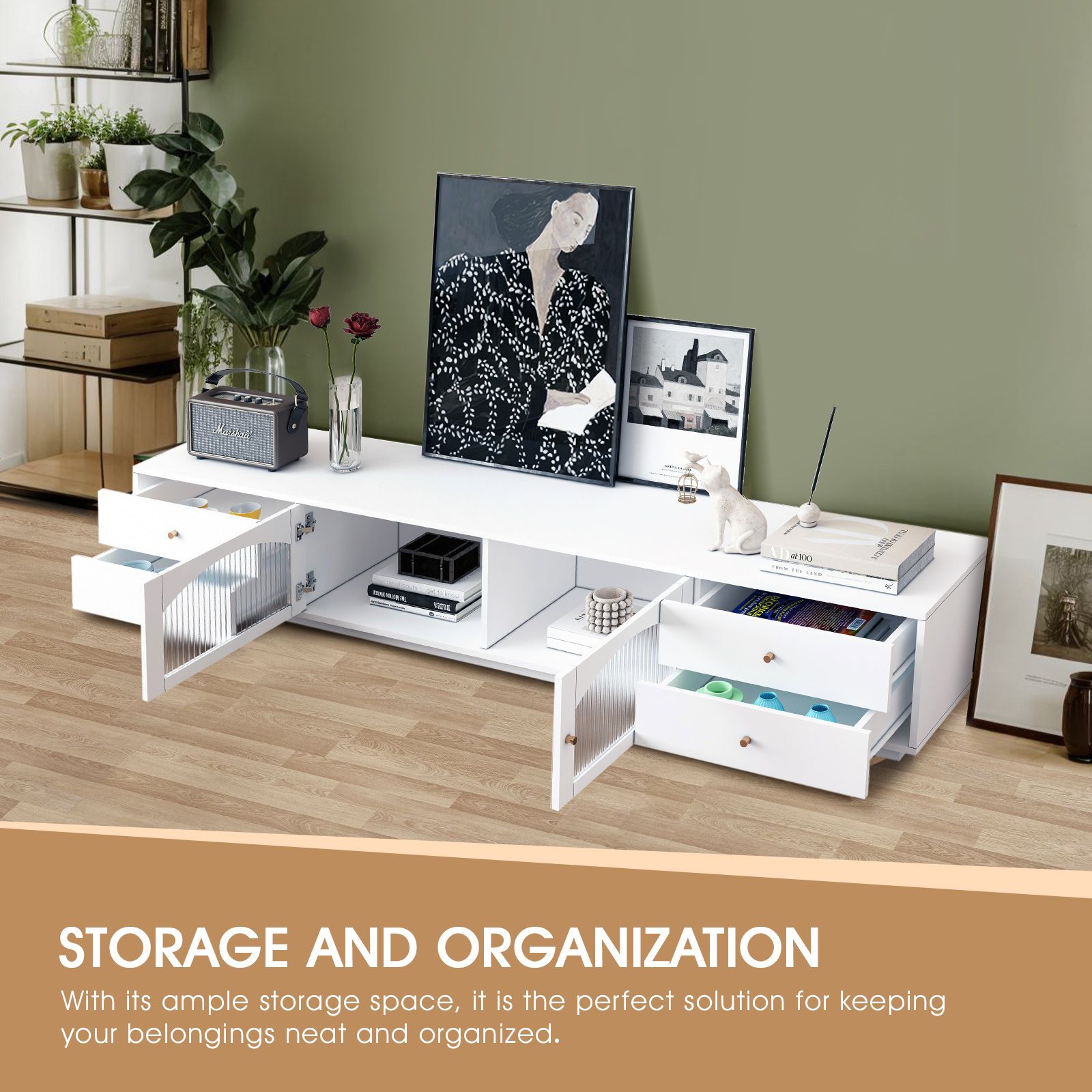 200cm TV Cabinet Stand Console Table Entertainment Centre Unit ...