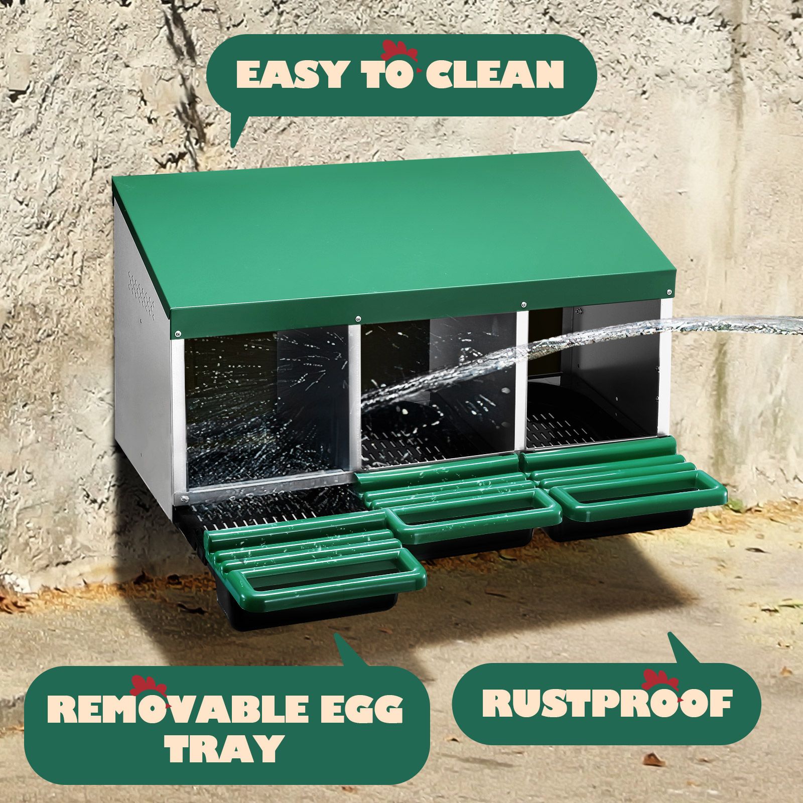 3 Hole Chicken Nesting Box Hen Chook Roll Away Laying Nest Boxes ...